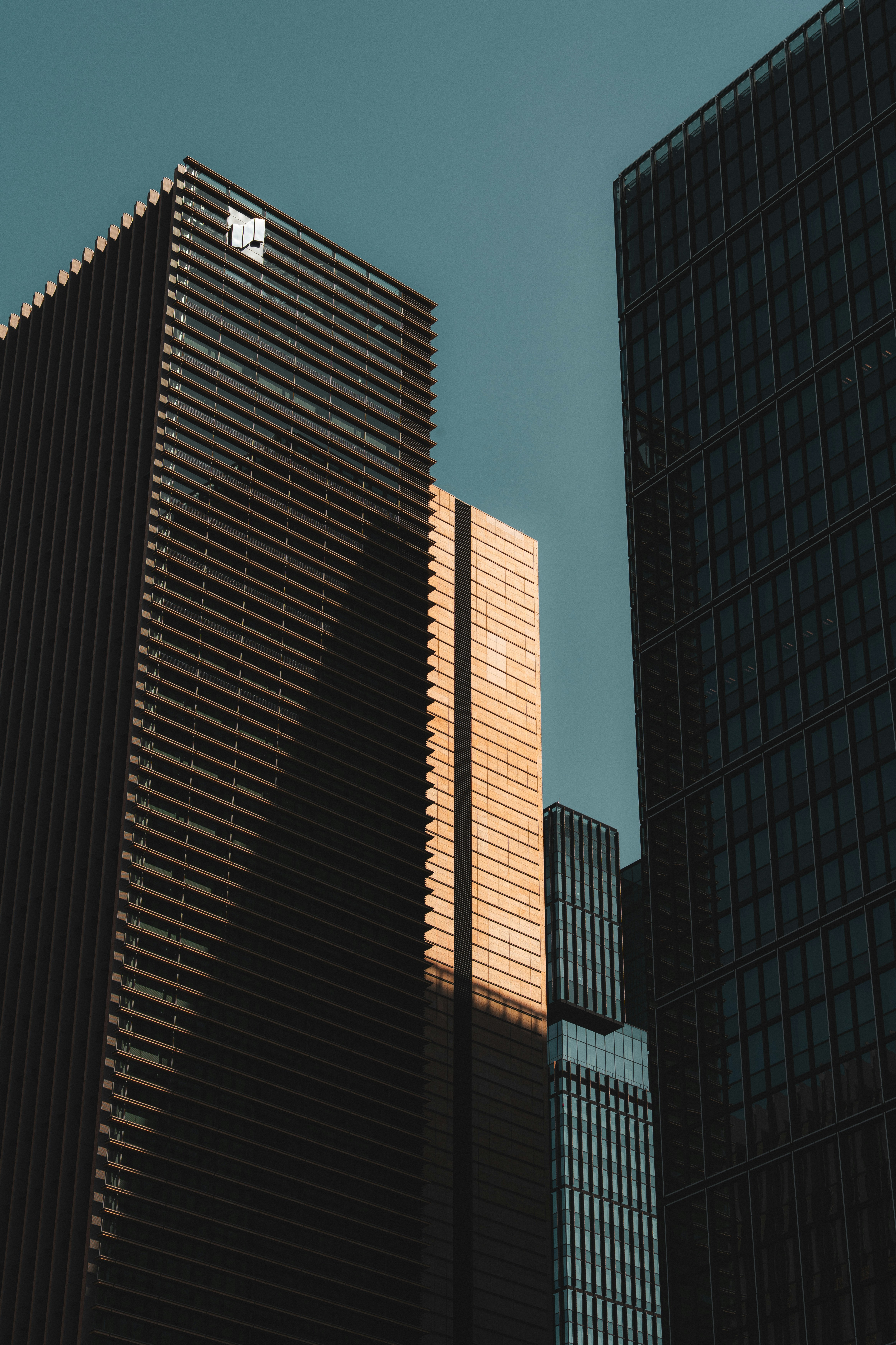 Vertical Clash: Sunlit Edge Between Twin Towers