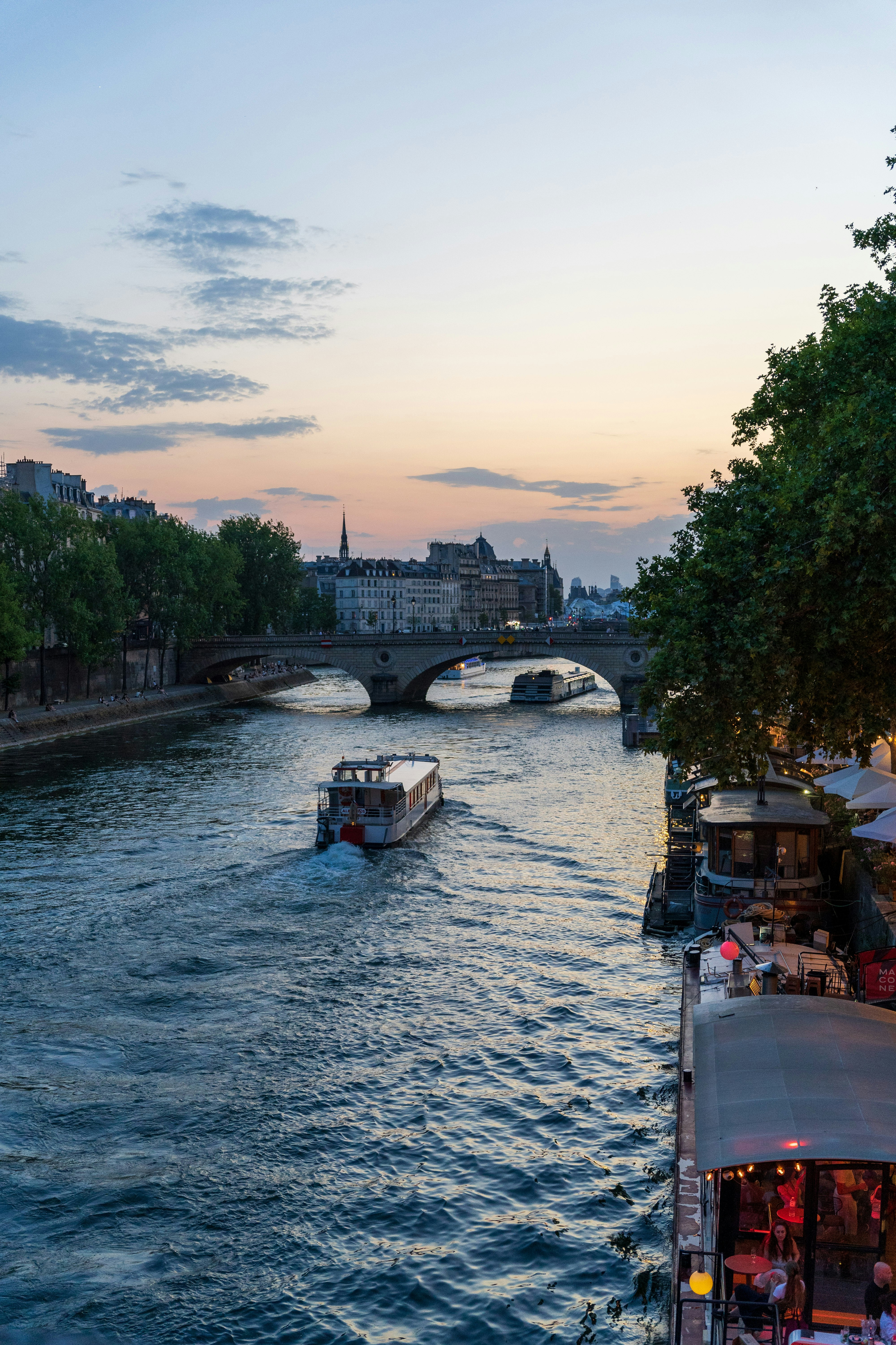 Evening River Passage Under the Bridge