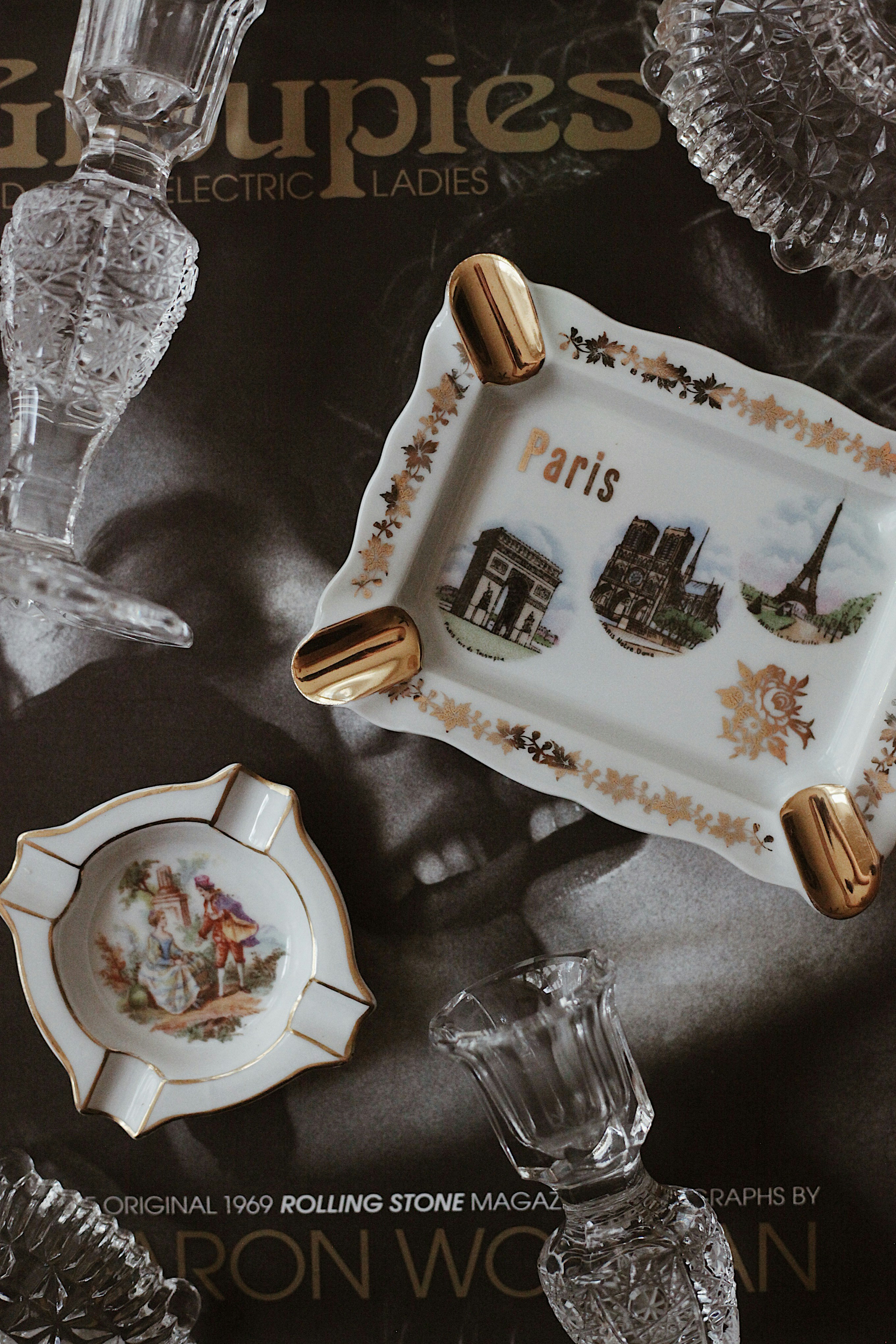 Paris Tranquility: a porcelain tray and crystal glass constellation on a glossy magazine spread