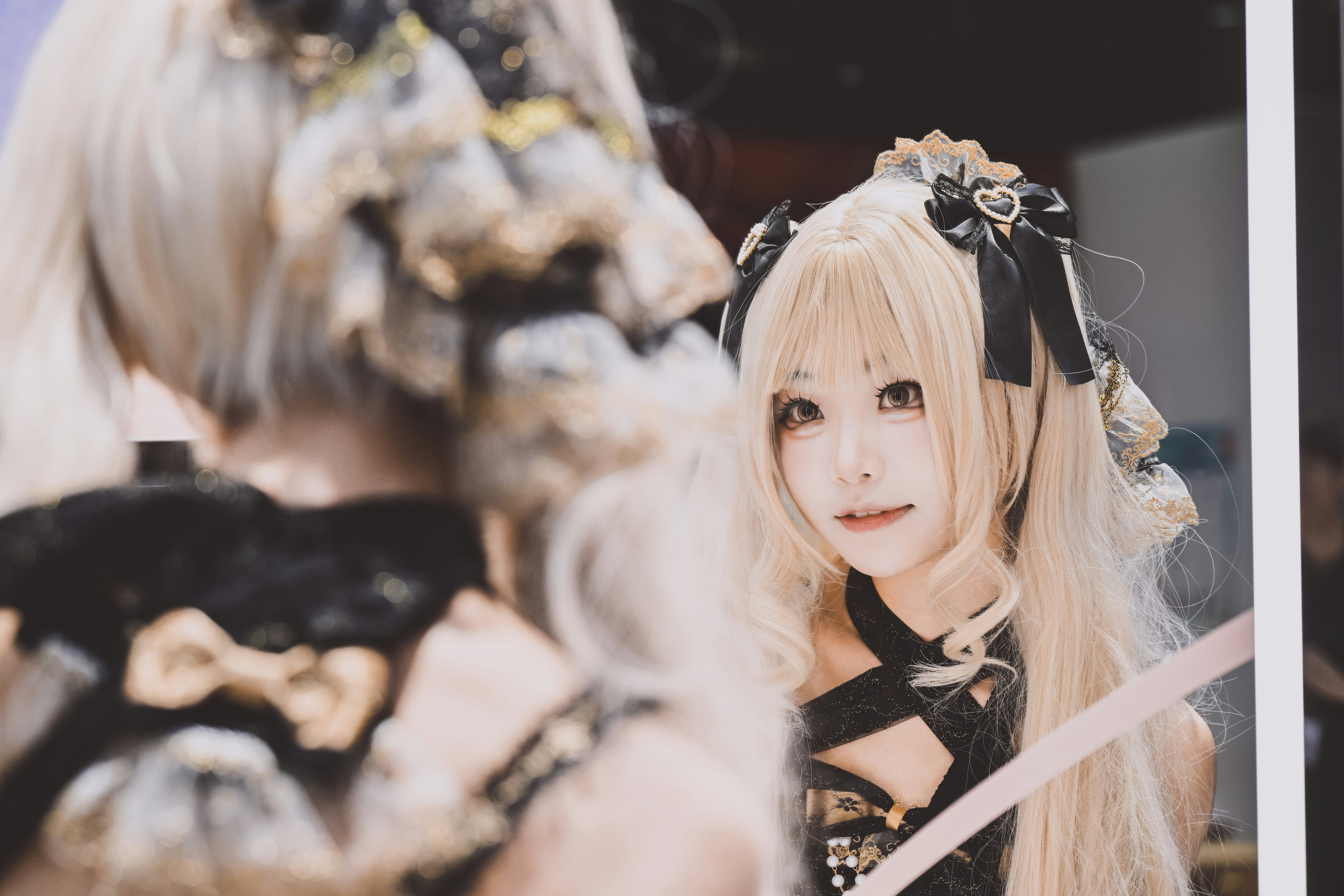 Mirror-Frame Moment: A Cosplay Queen Glances Through the Glass