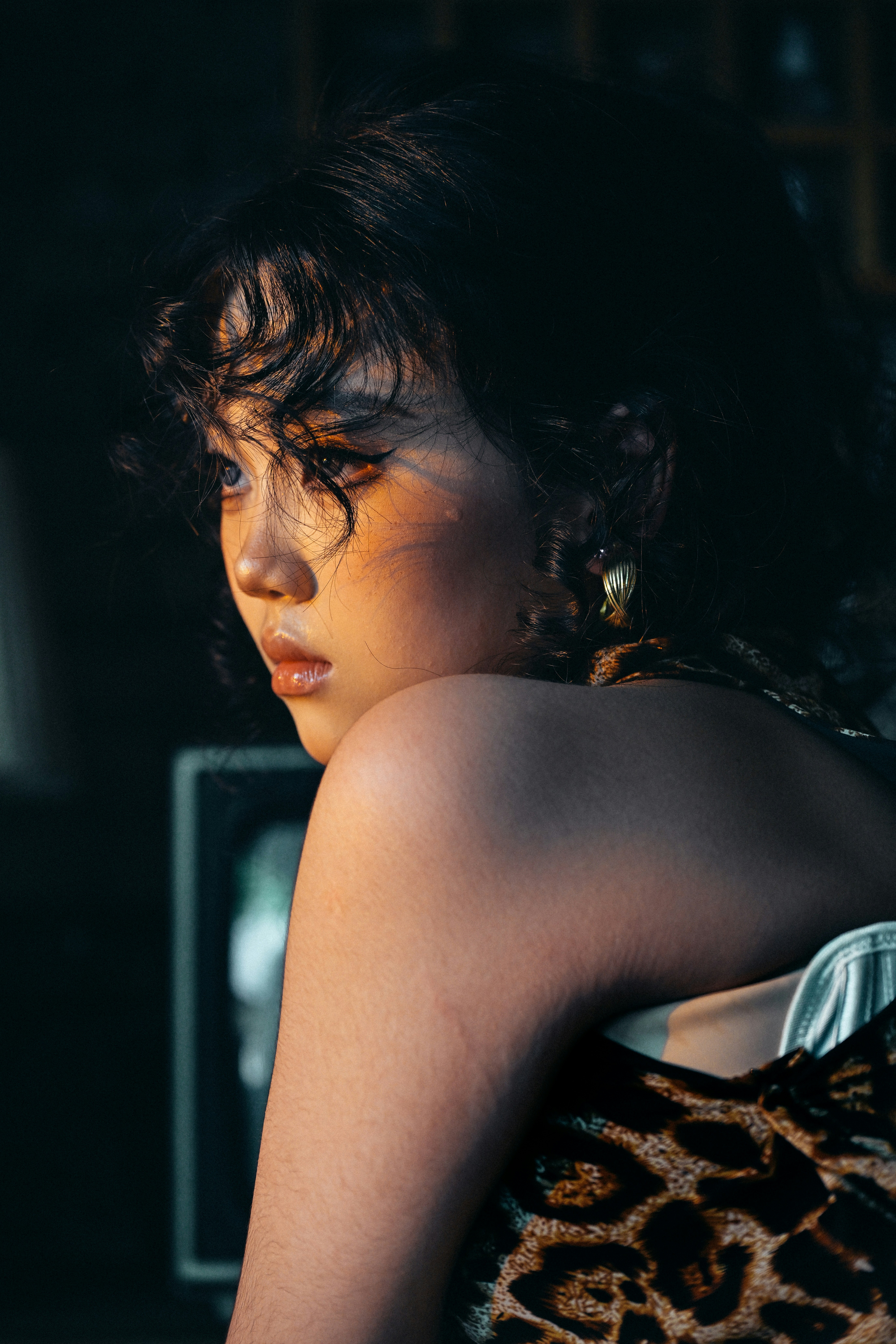 Shadowed Gaze: A Moment of Warm Light on a Profile