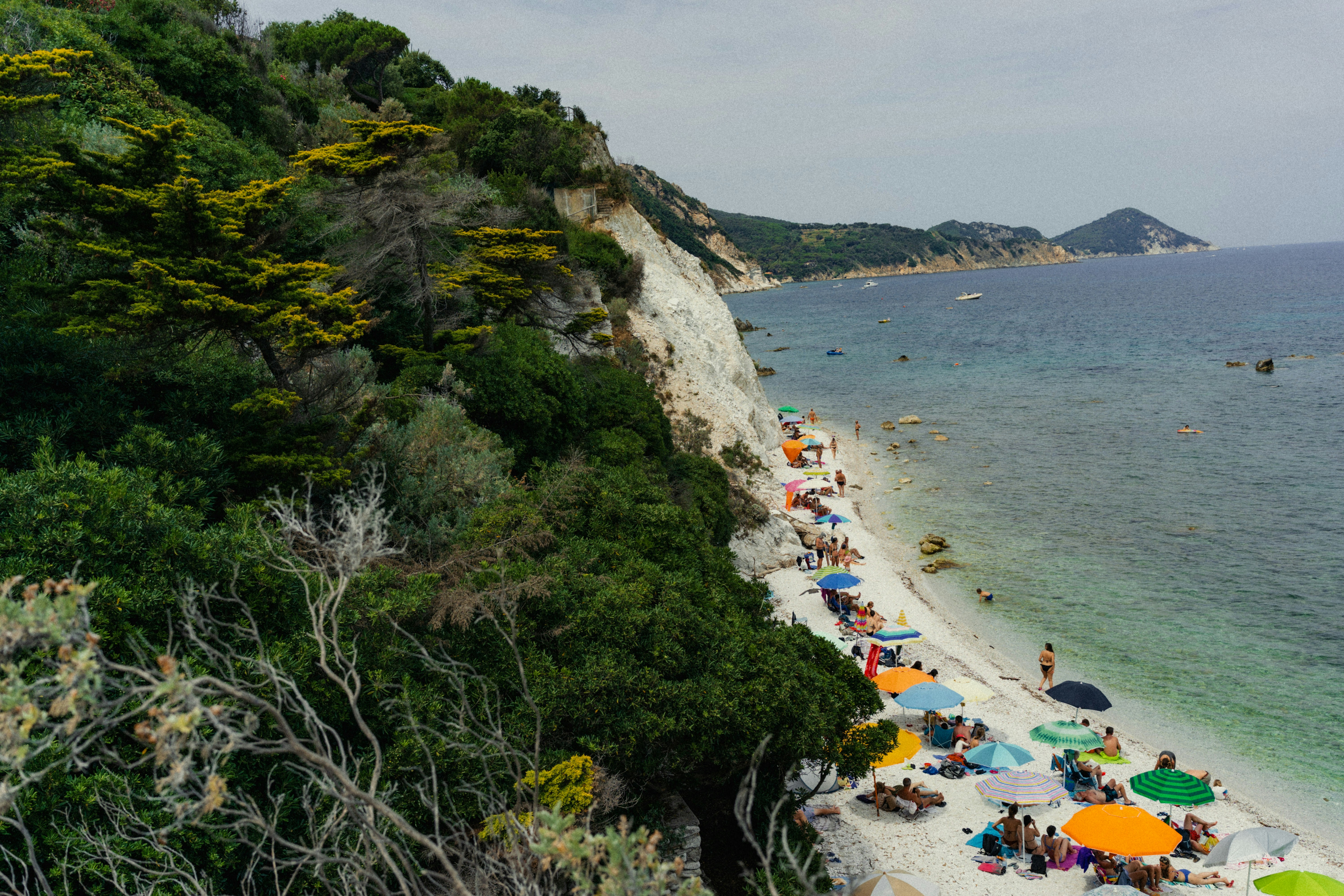 Sunlit Cove: Cliffside Beach Bursting with Color
