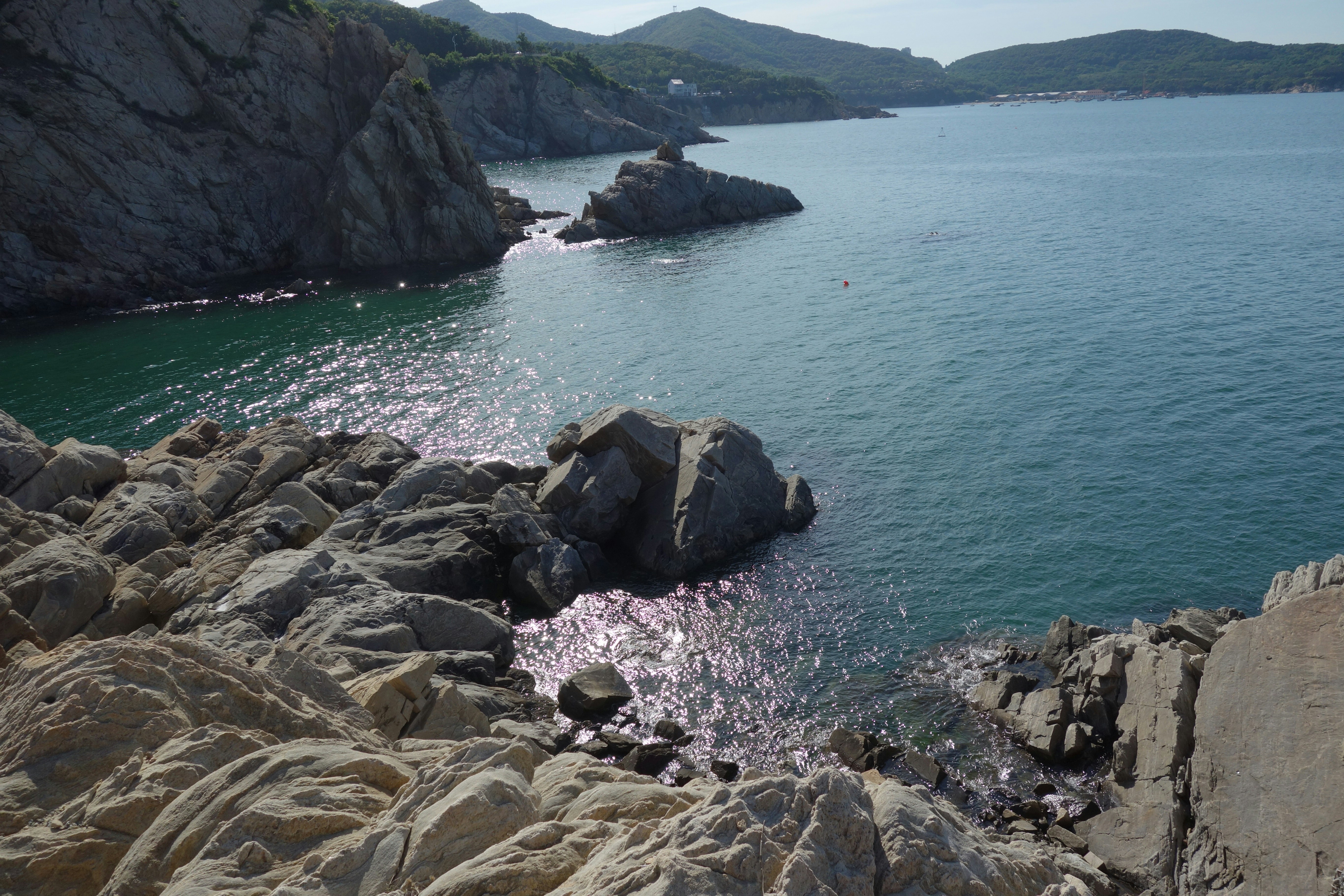 Sunlit Tidal Rocks by the Quiet Sea