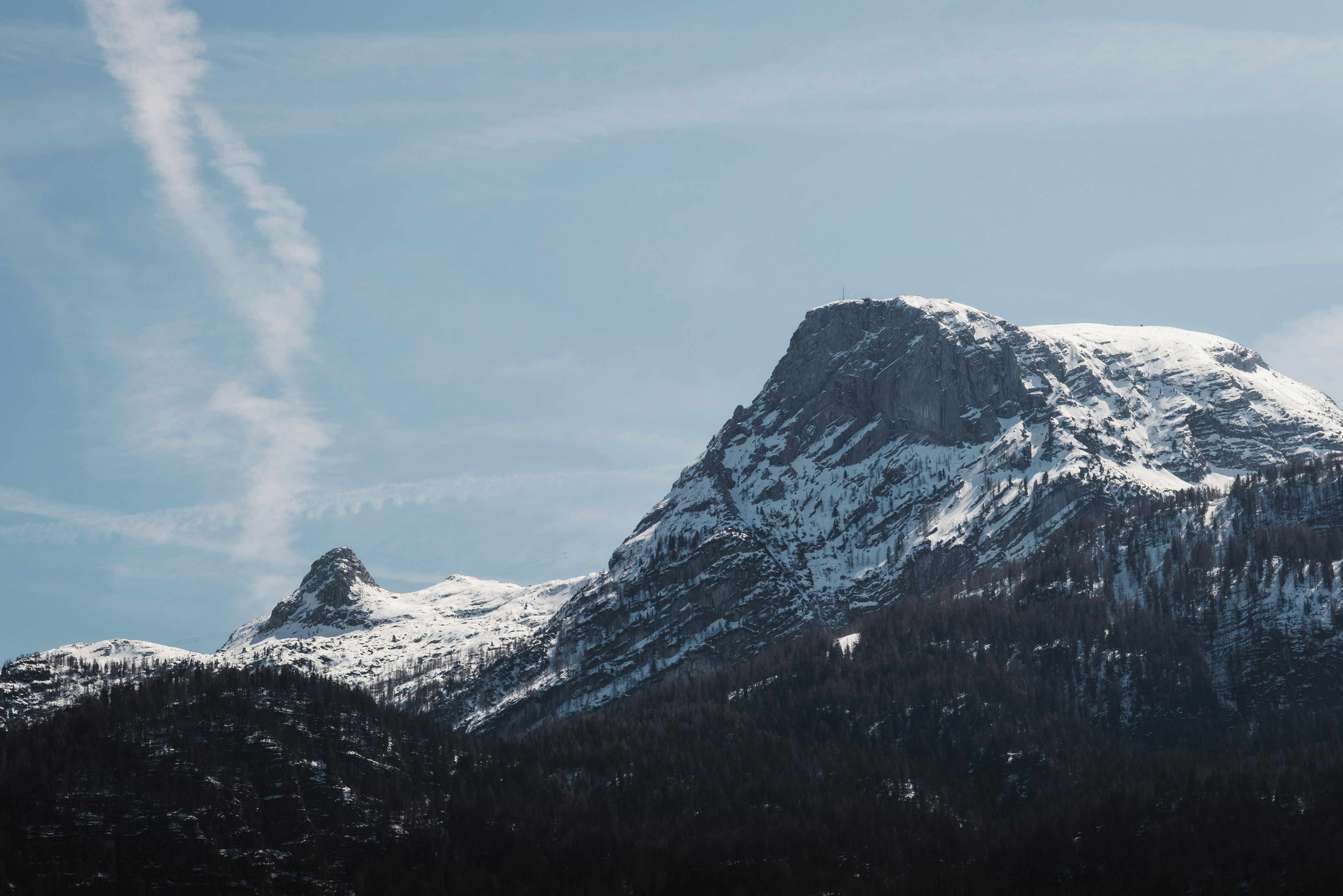 Snow-Crowned Peak Under a Clear Blue Sky