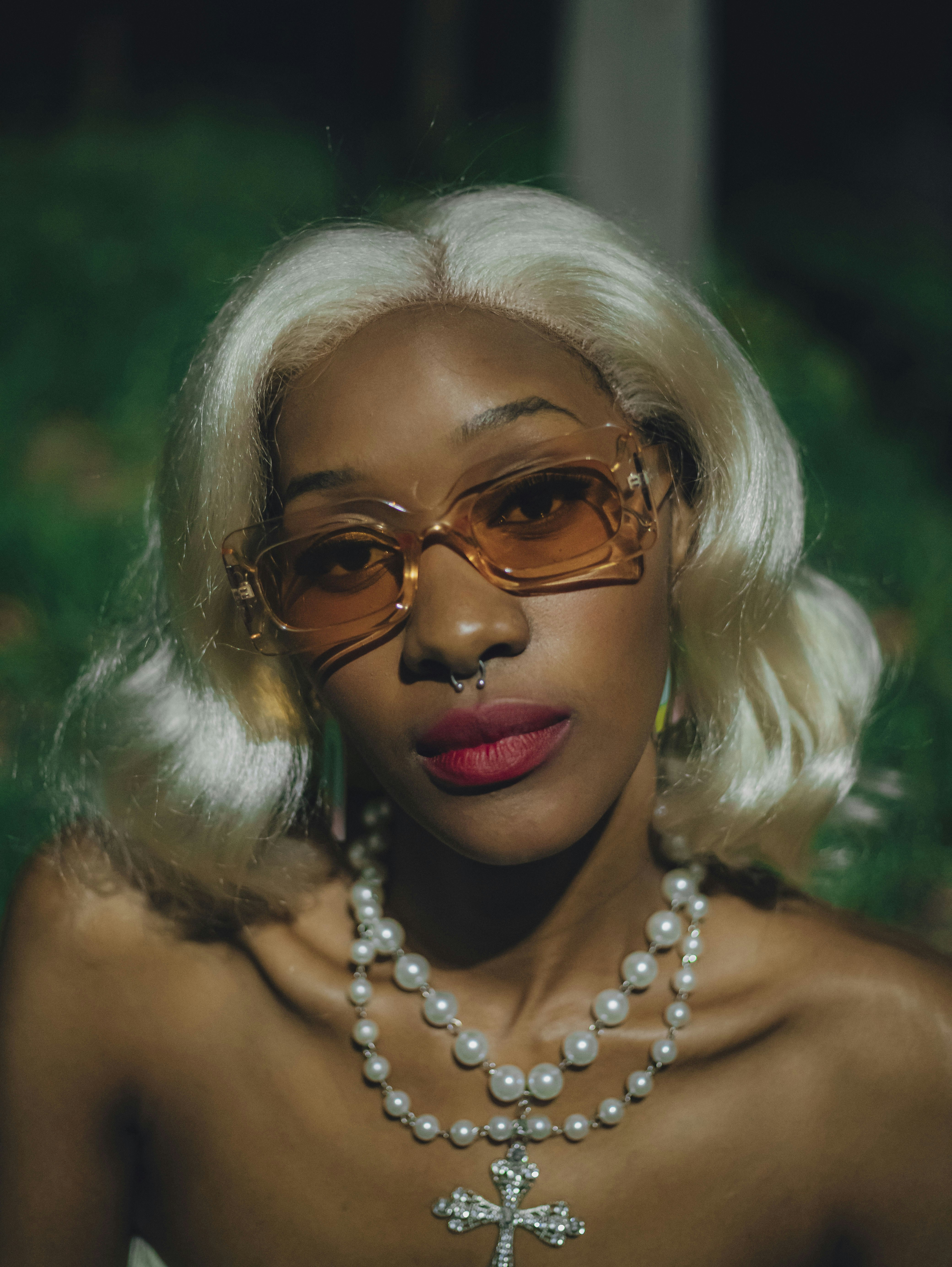 Diamond Glass and Pearls: Night Portrait Under Green Light