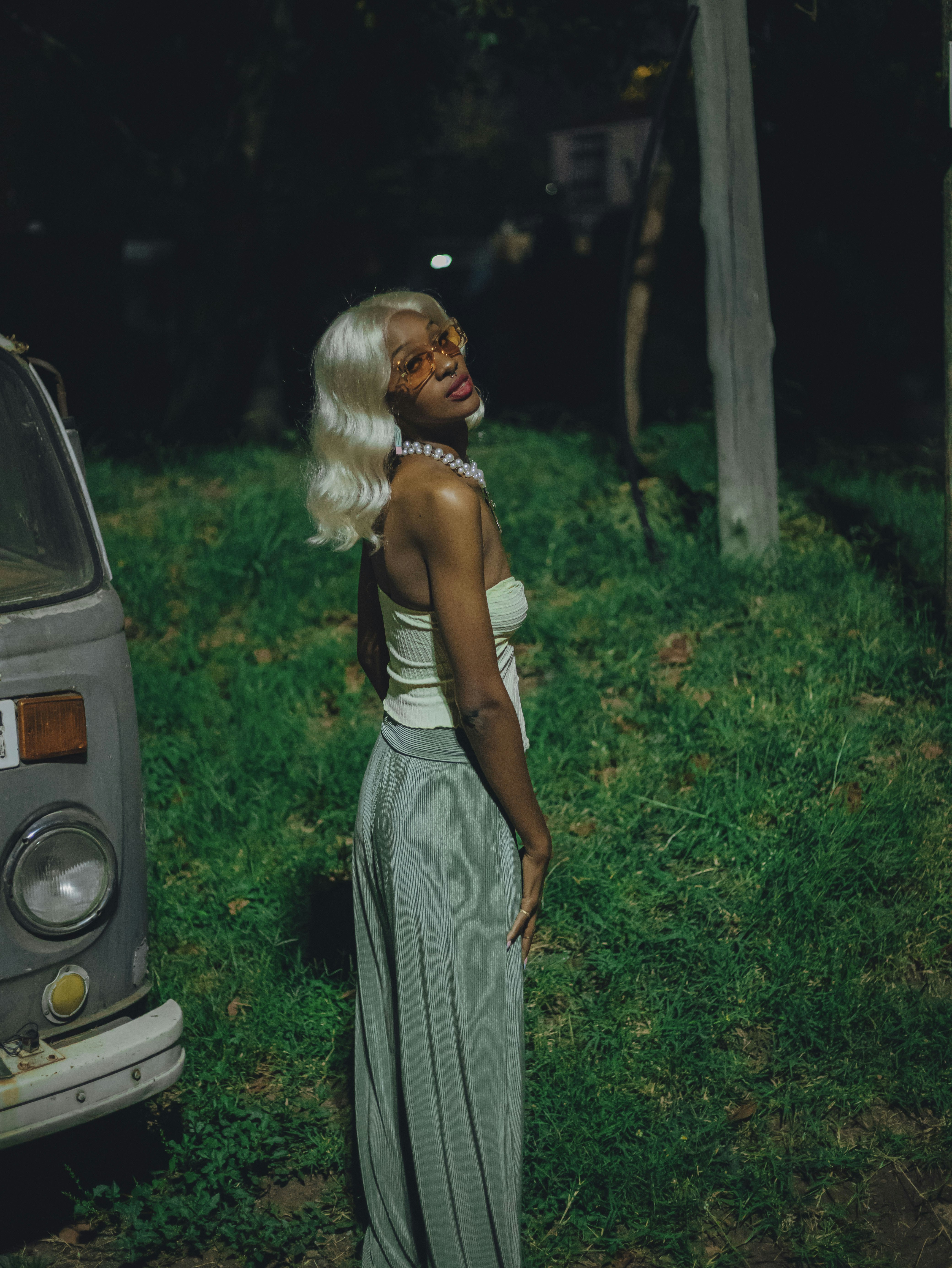 Moonlit Vignette: Bold Styling in a Night-green Clearing