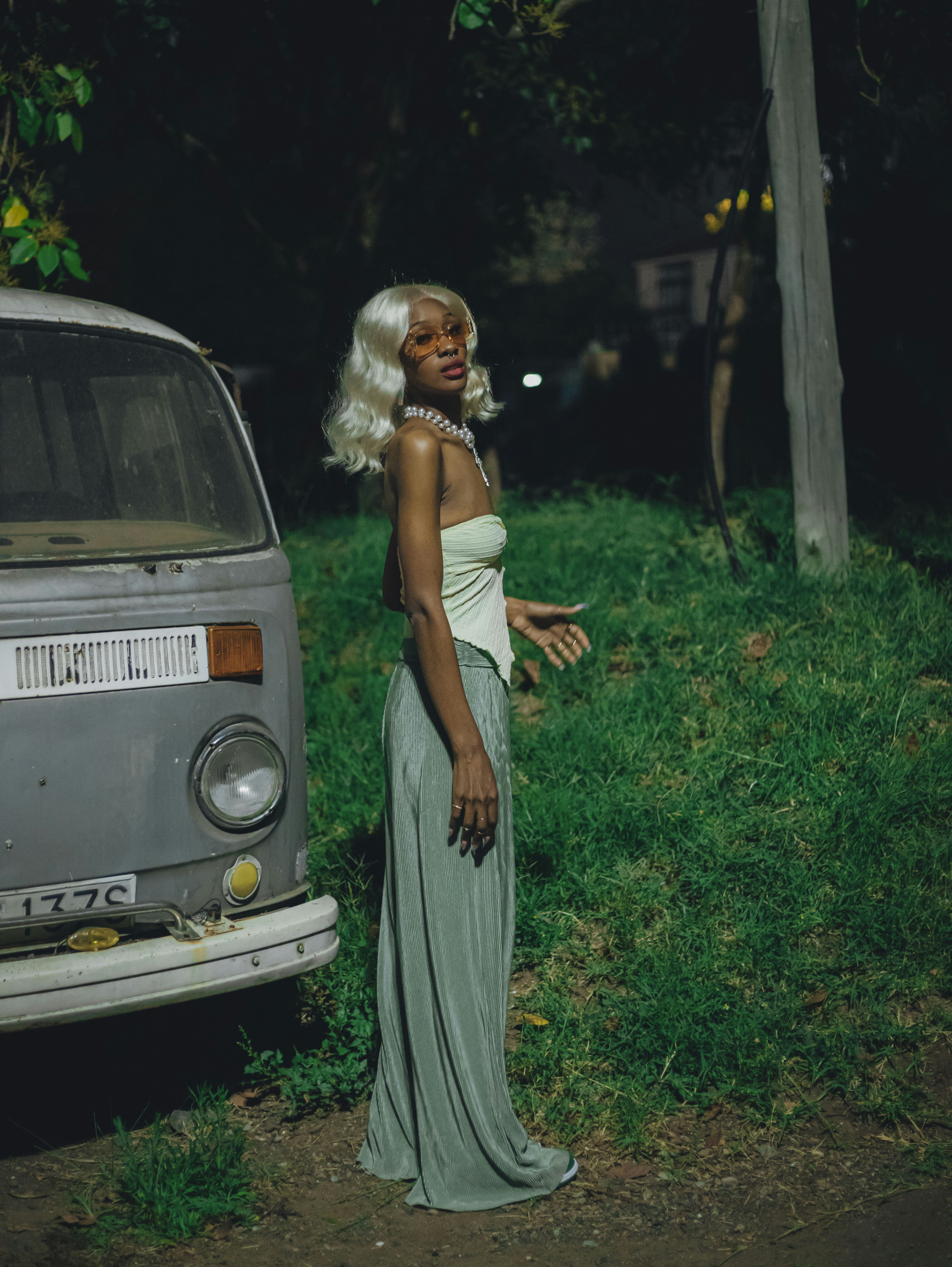 Midnight Boulevard: Elegance by the Abandoned Van