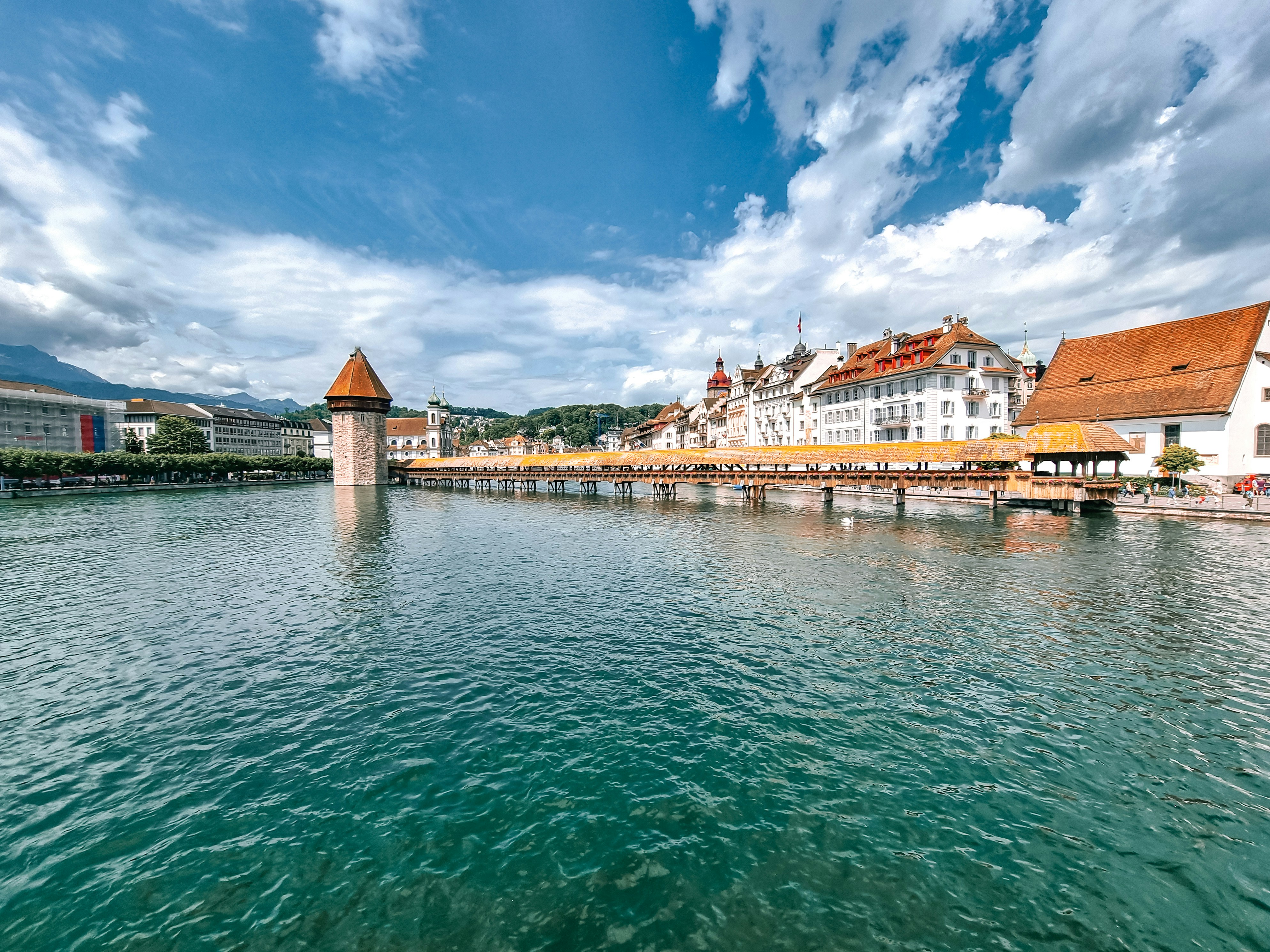 Old Town Bridge over Glimmering Lake