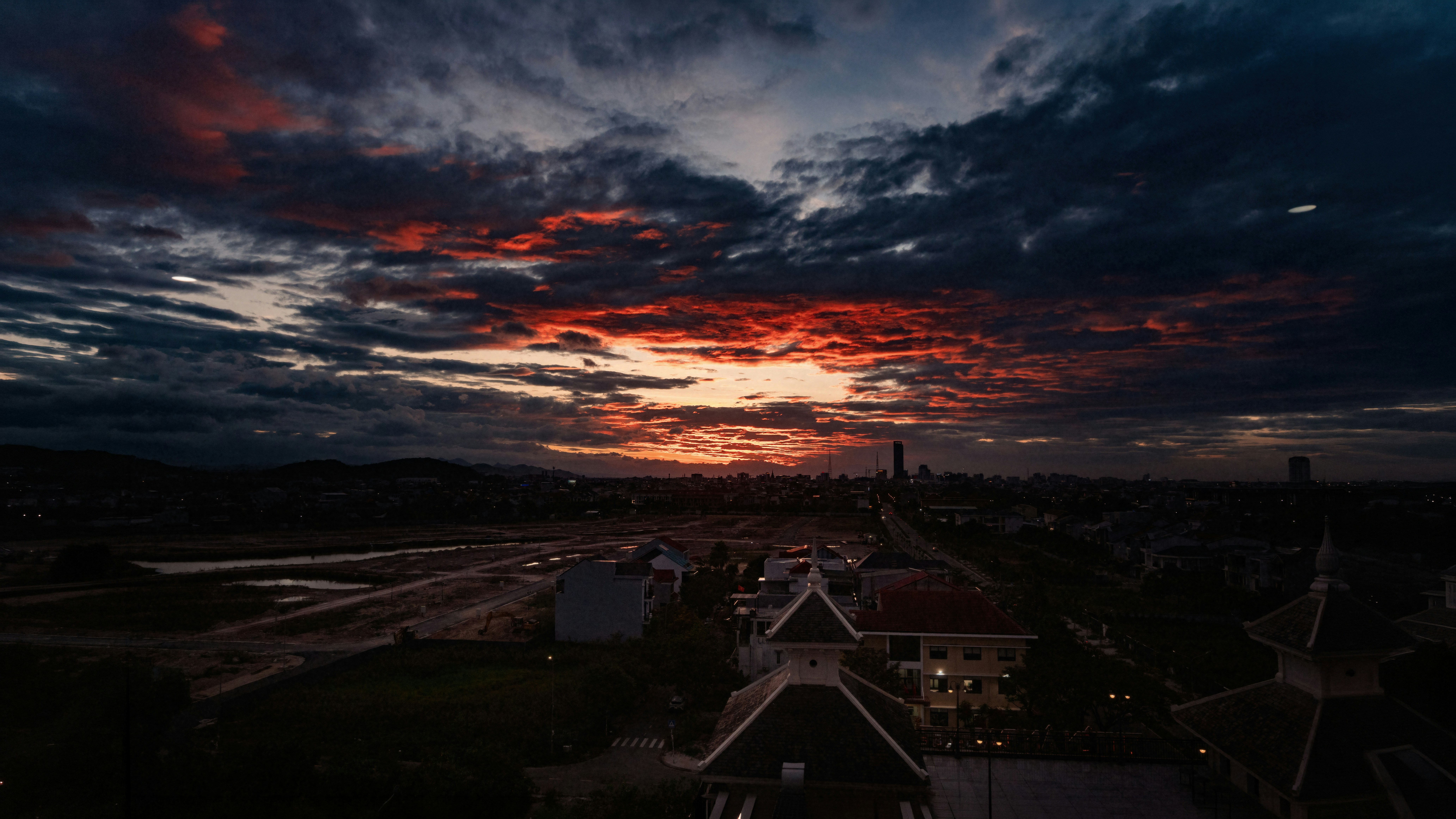 Dusk Over the Quiet Town: A Horizon Ablaze