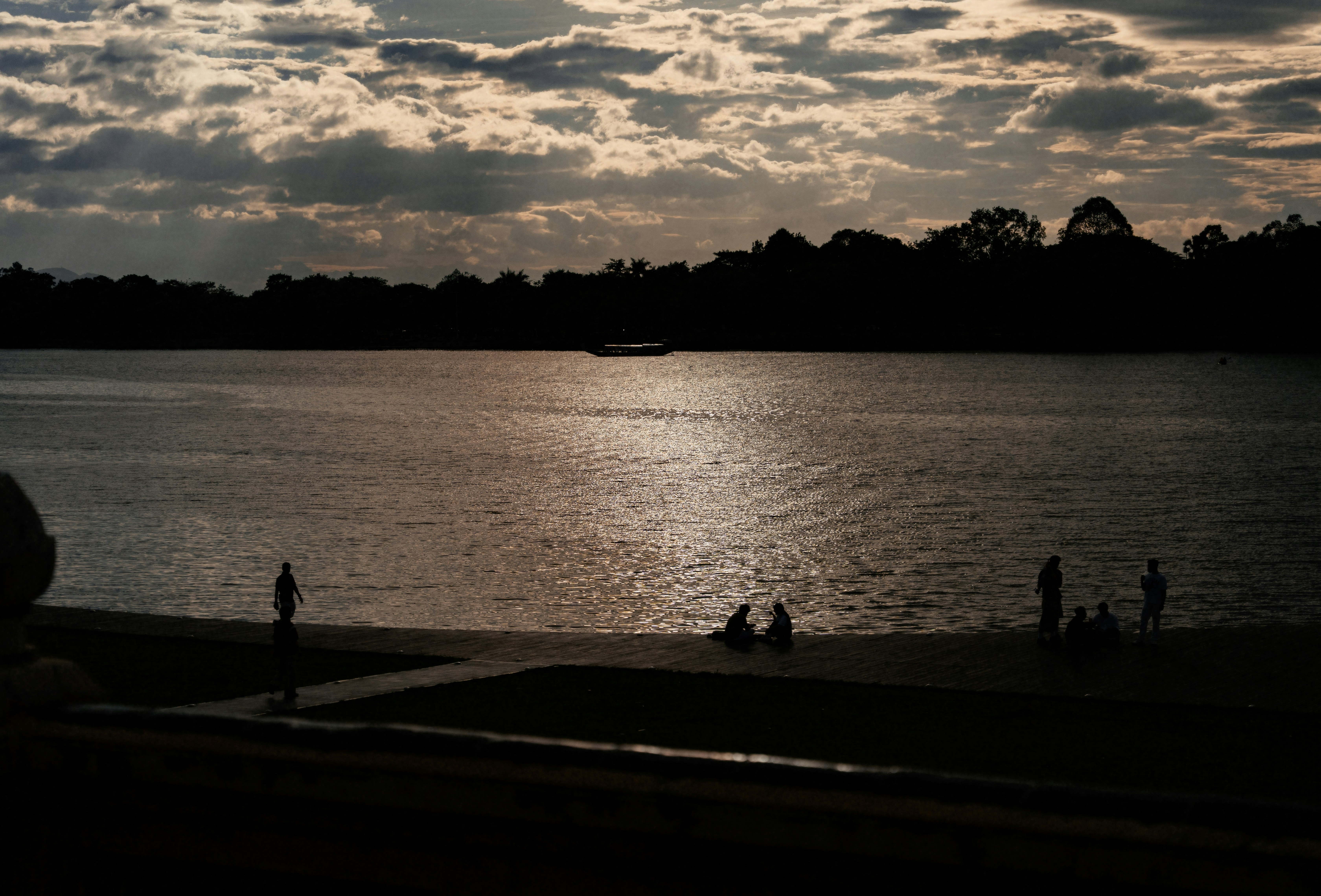 Twilight on the River: Silhouettes at Dusk