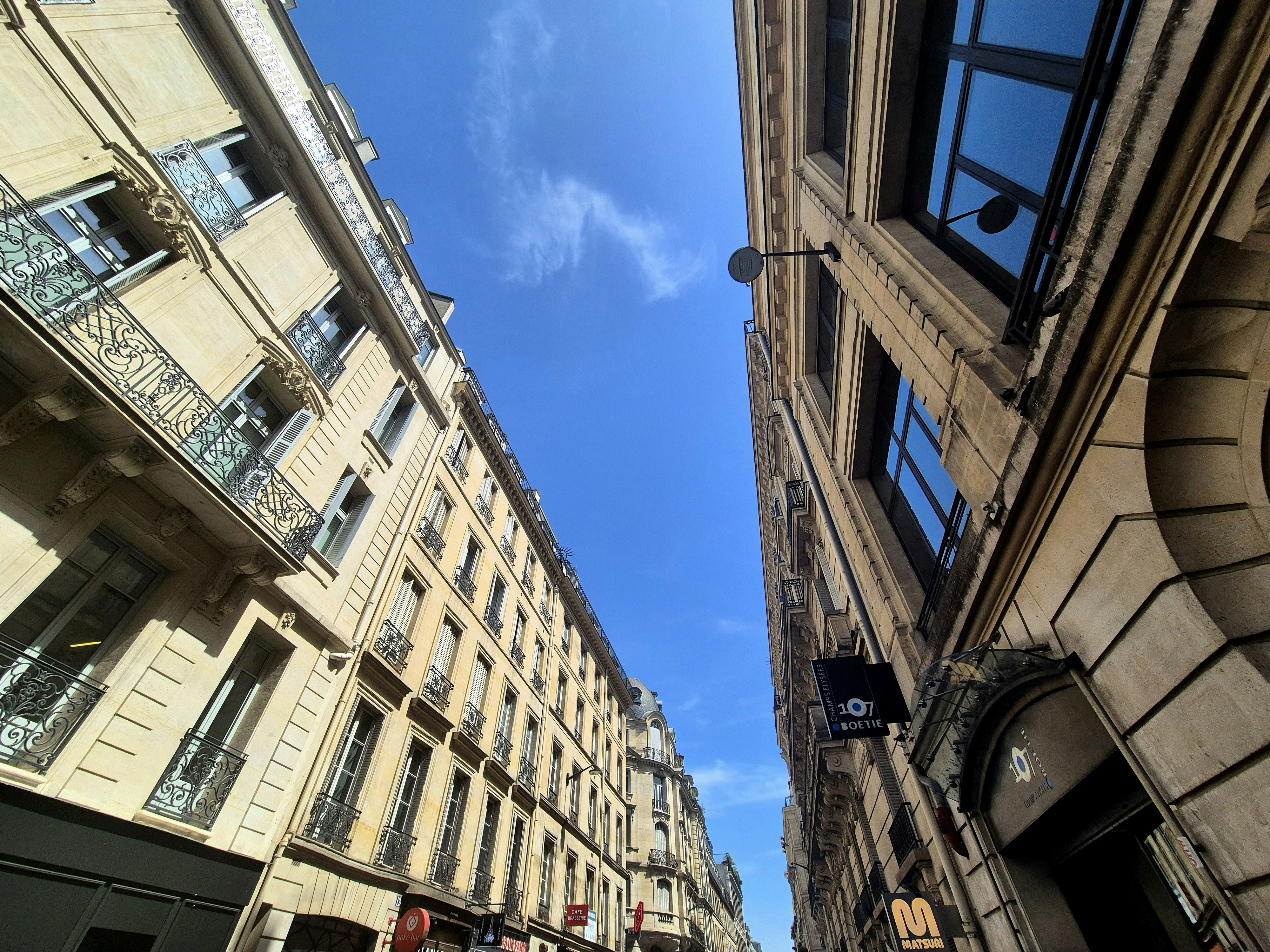 Skyward Streetfall: A Narrow Canyon of Stone and Blue