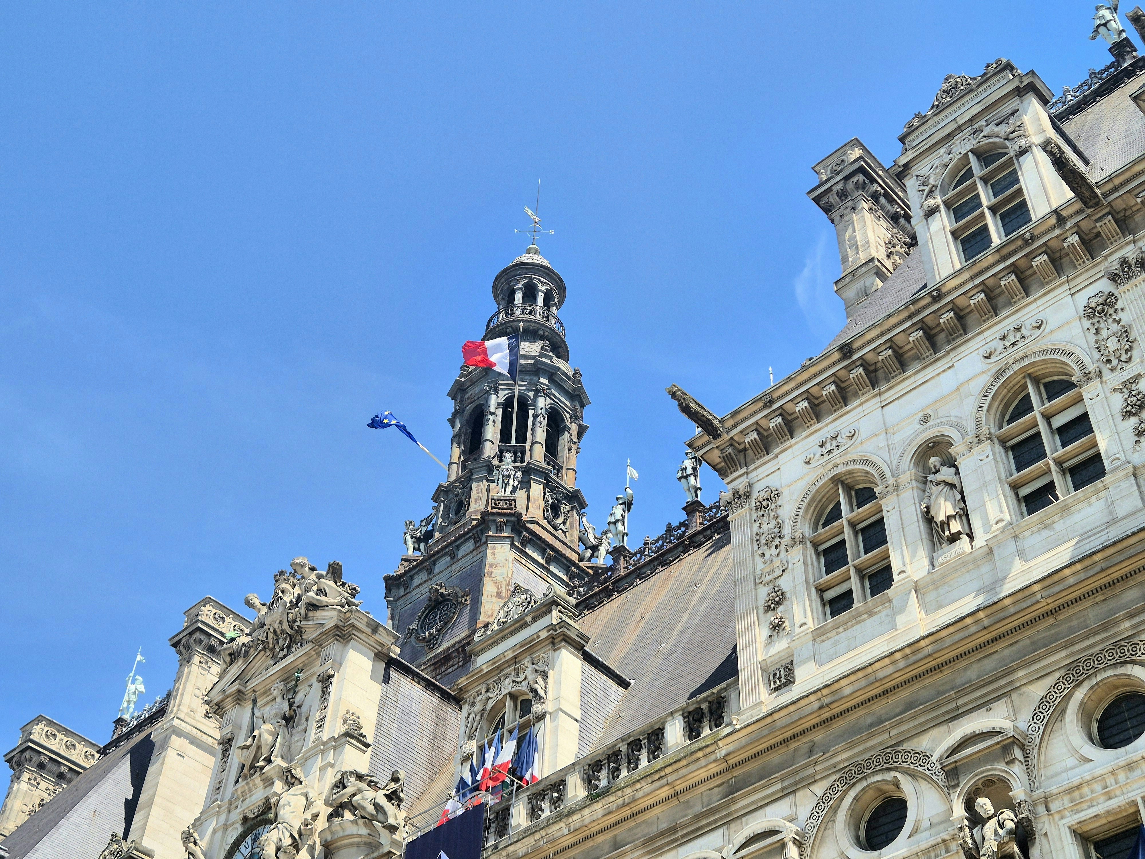 Ornate Parisian Roofscape under a Clear Blue Sky