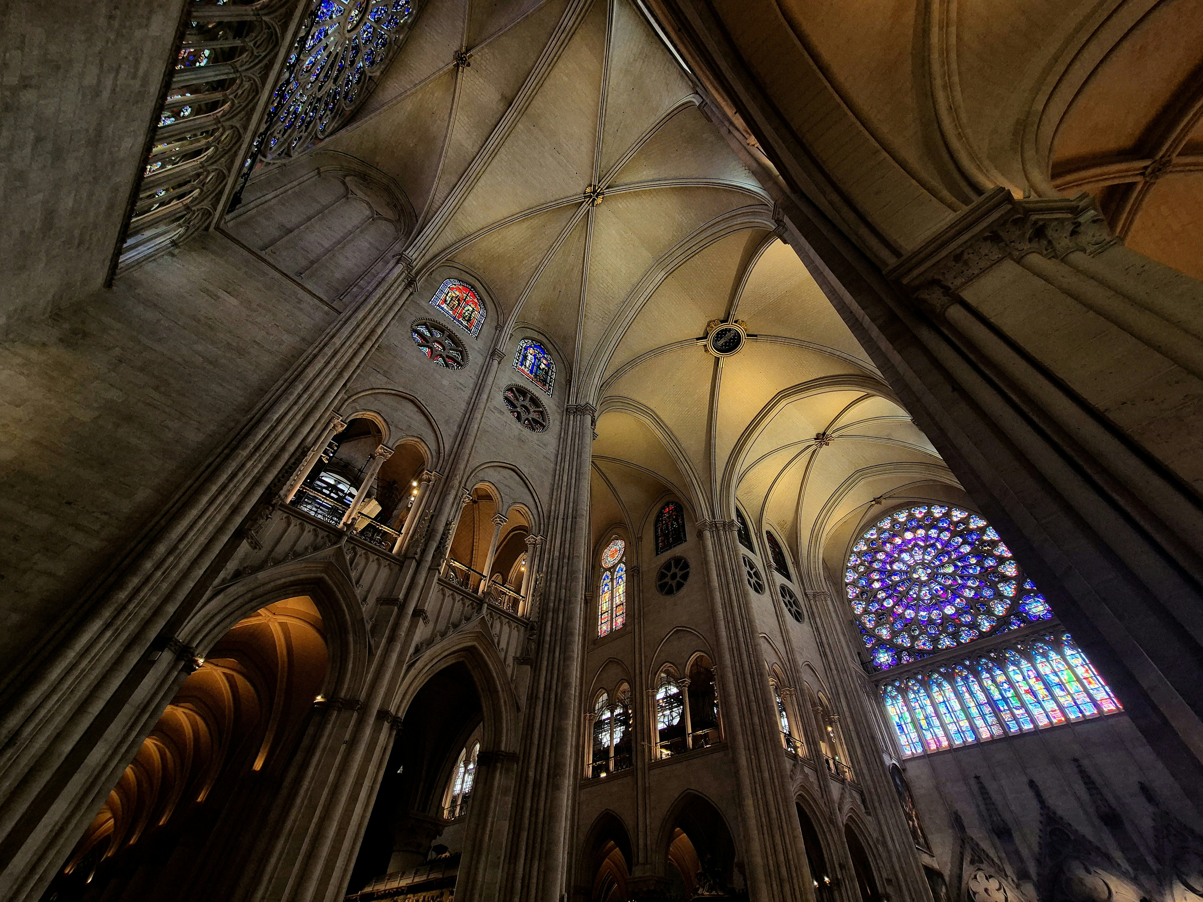 Gothic Ceiling Reverie: A Stained Glass Cathedral in Perspective