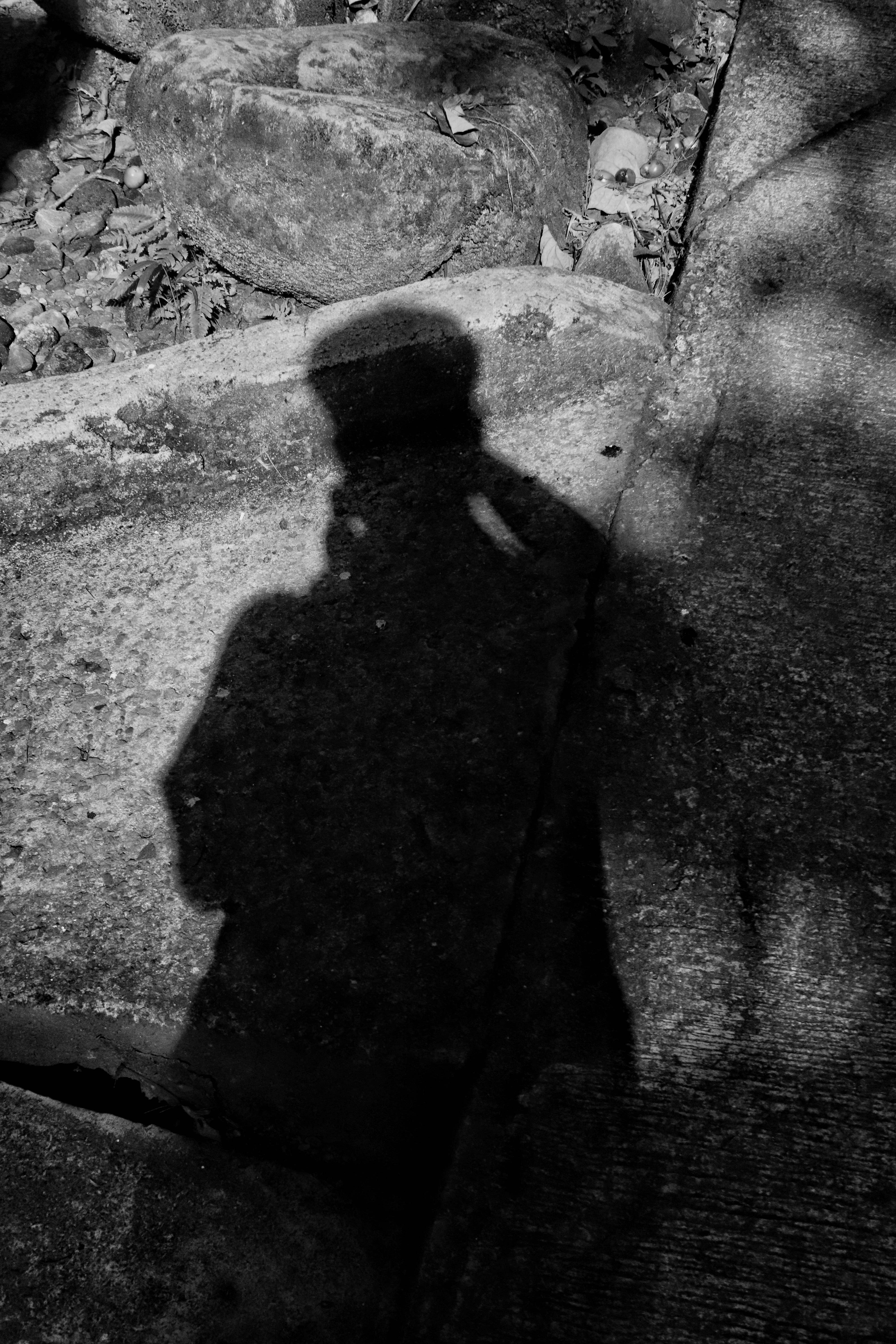 Shadowed Figure Over Rough Stone Steps