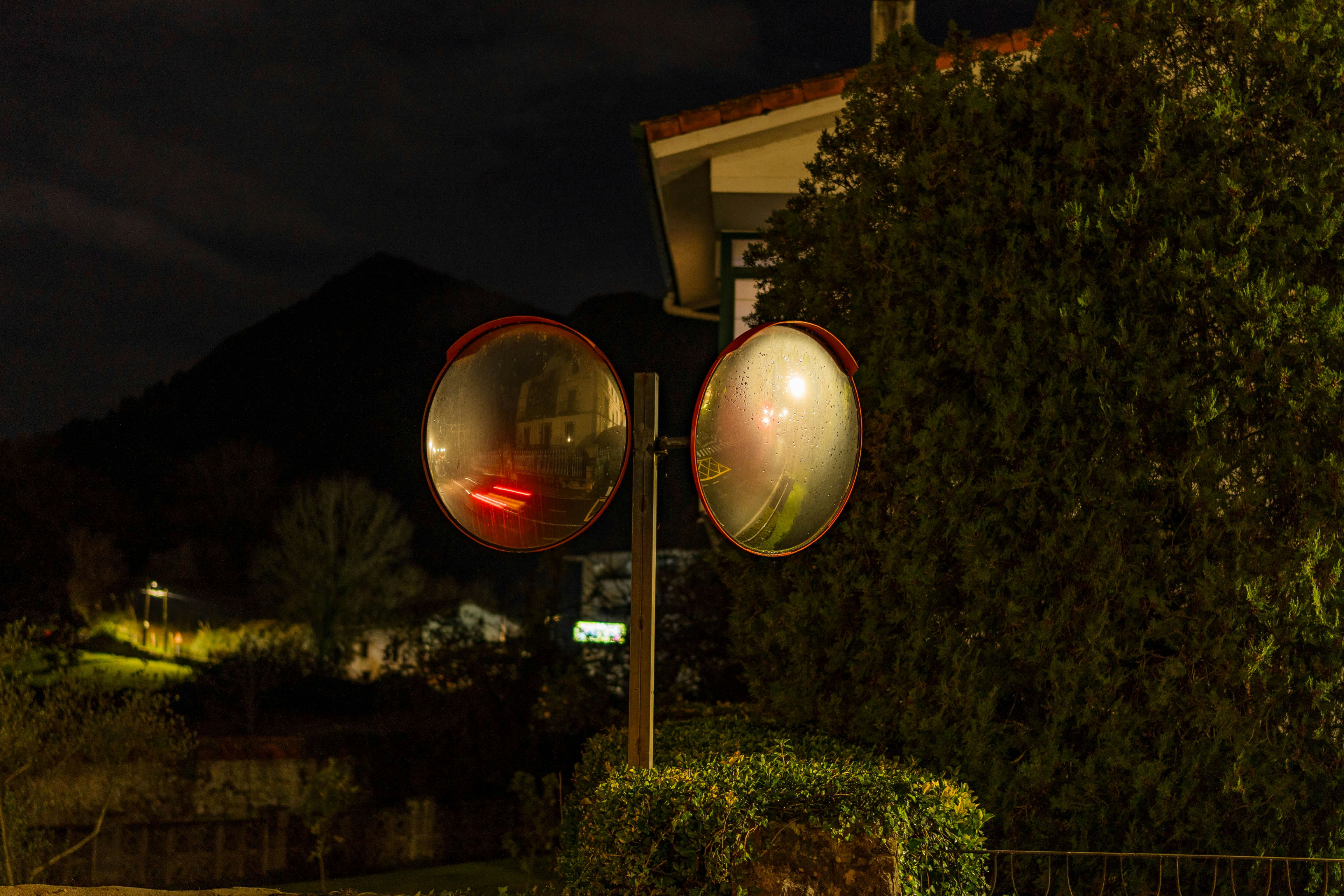 Night Street Lamp Pair Reflections