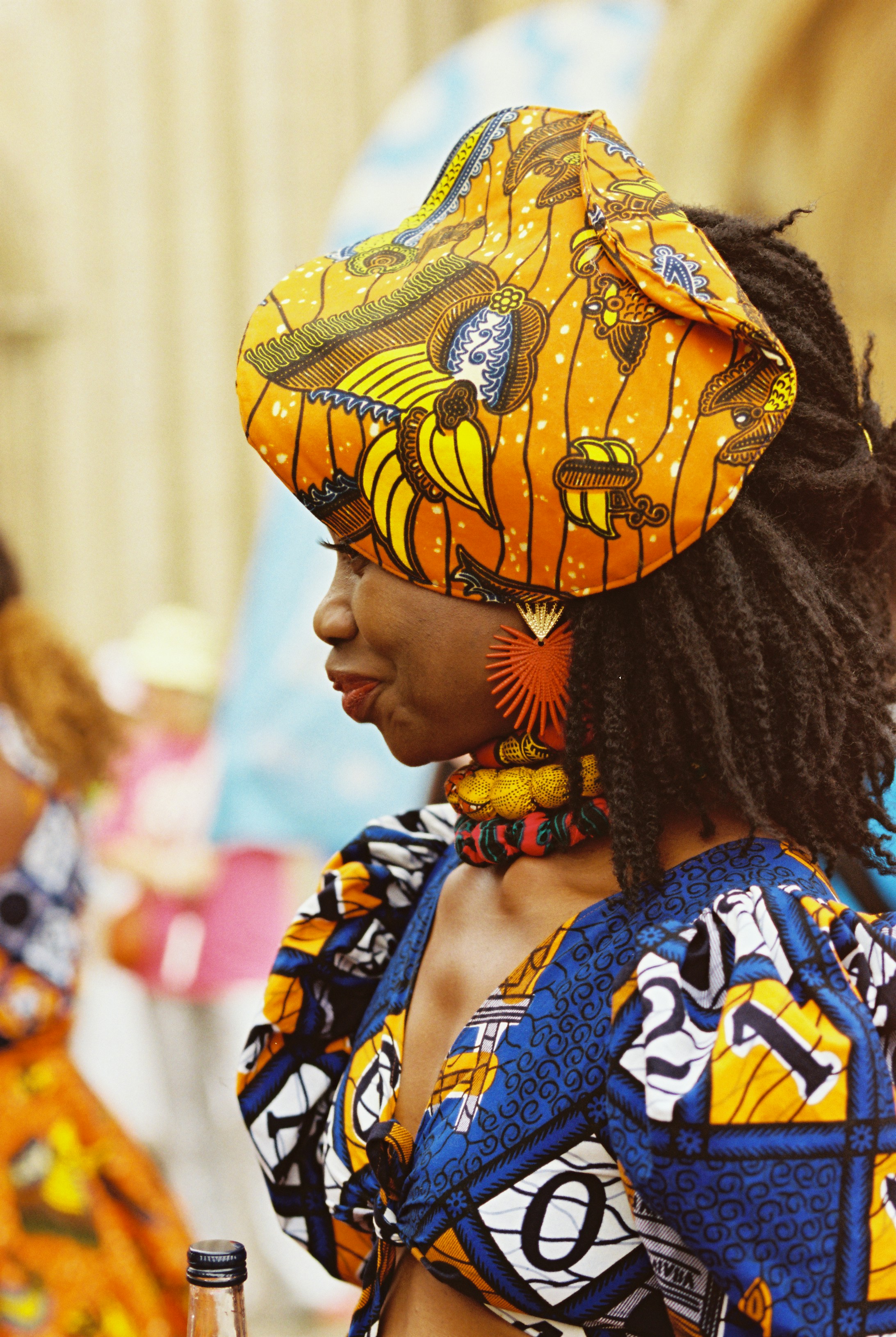 Vibrant Headdress in a Colorful Carnival Portrait