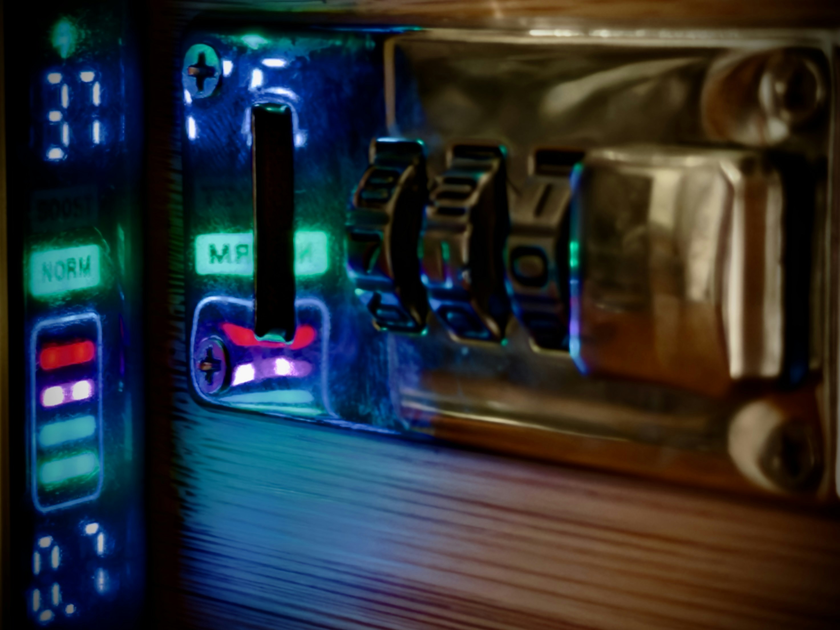 Neon Circuit Reverie: A Close-Up of Glowing Dials