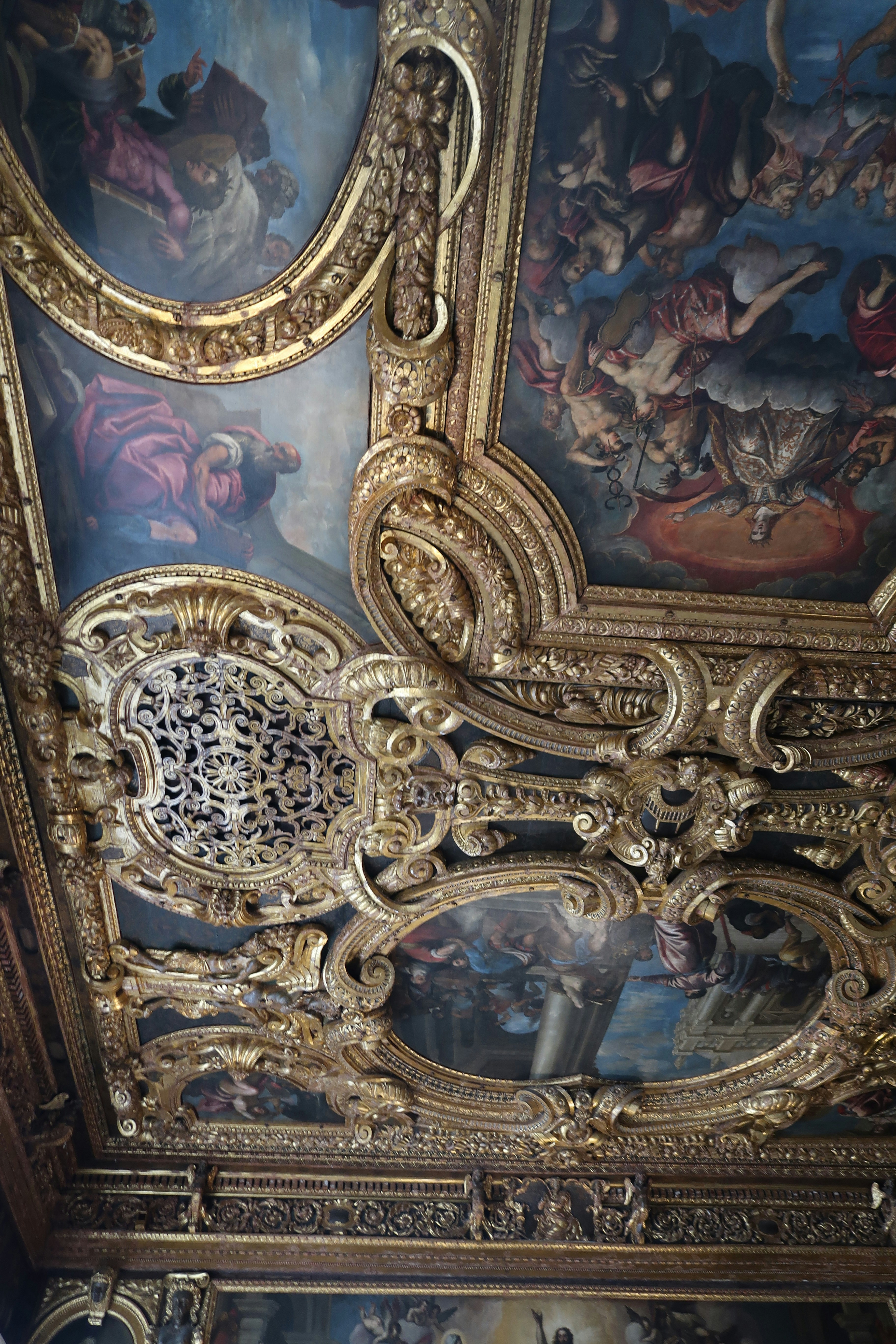 Baroque Ceiling in Gold: An Ornate Vista of Painted Frescoes