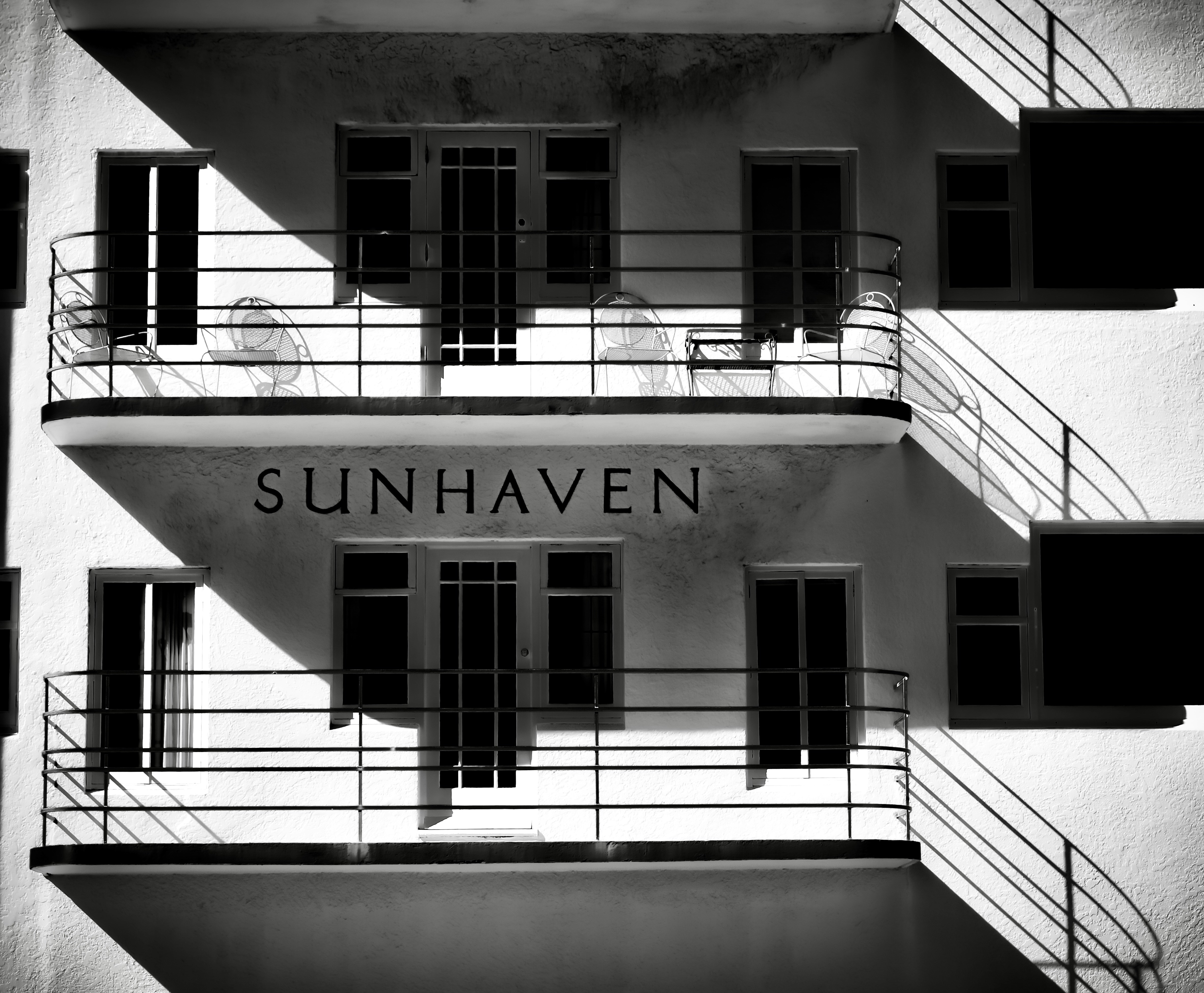 Sunhaven Balcony: Bold Geometry in Monochrome
