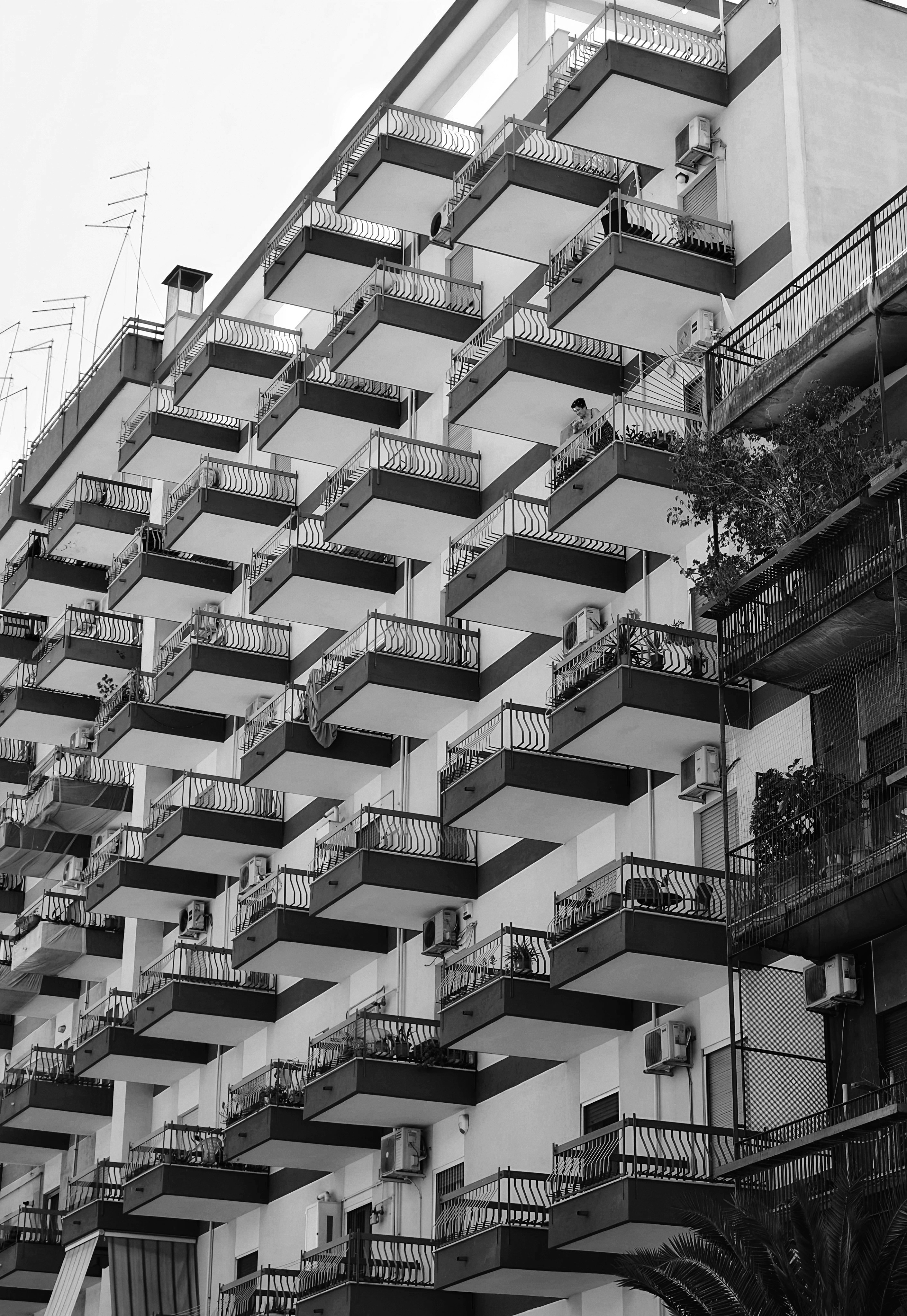 Hex of Balconies: A Monochrome City Facade
