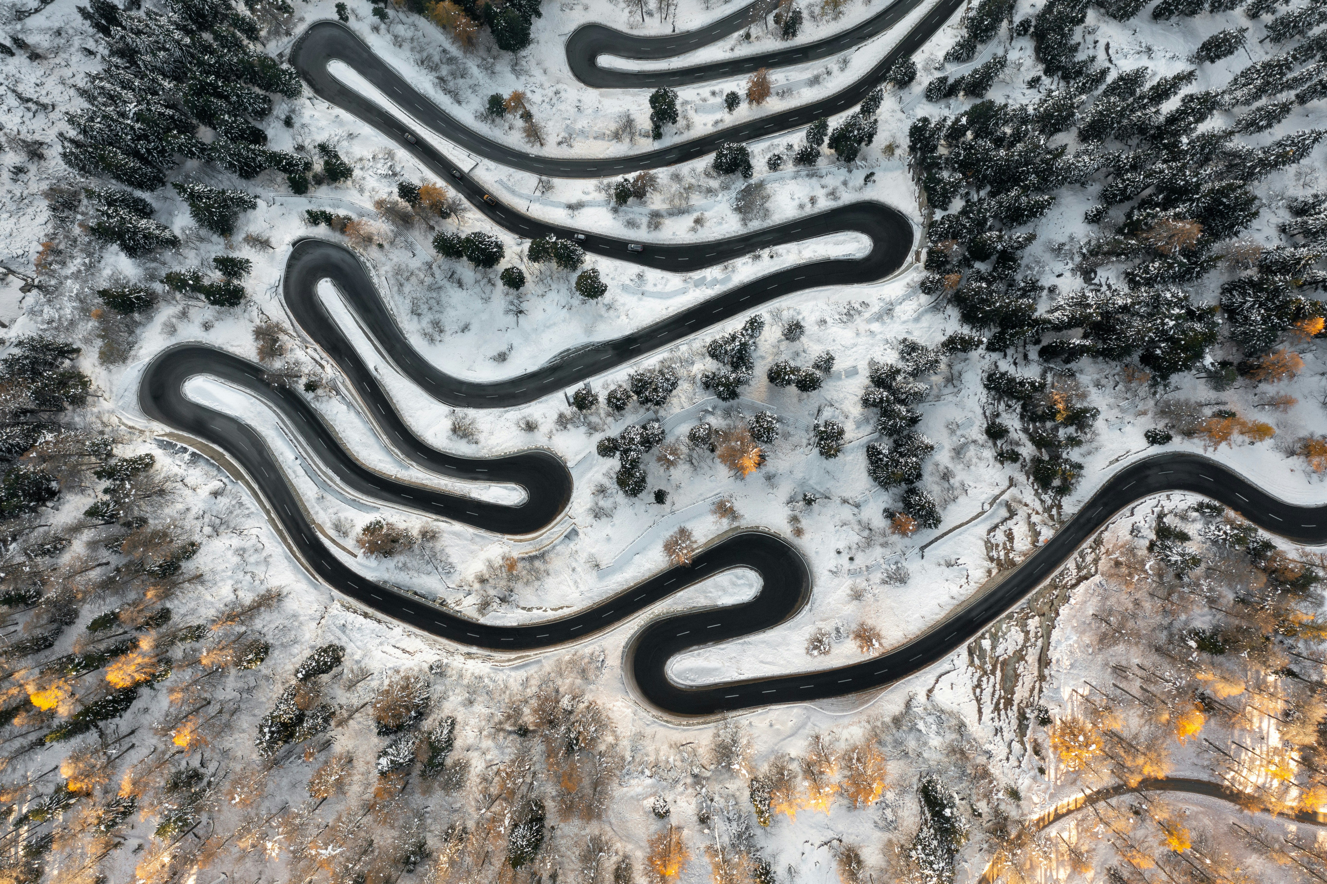 Sinuous Snowbound Road: Aerial Ribbon Through a Winter Quarry