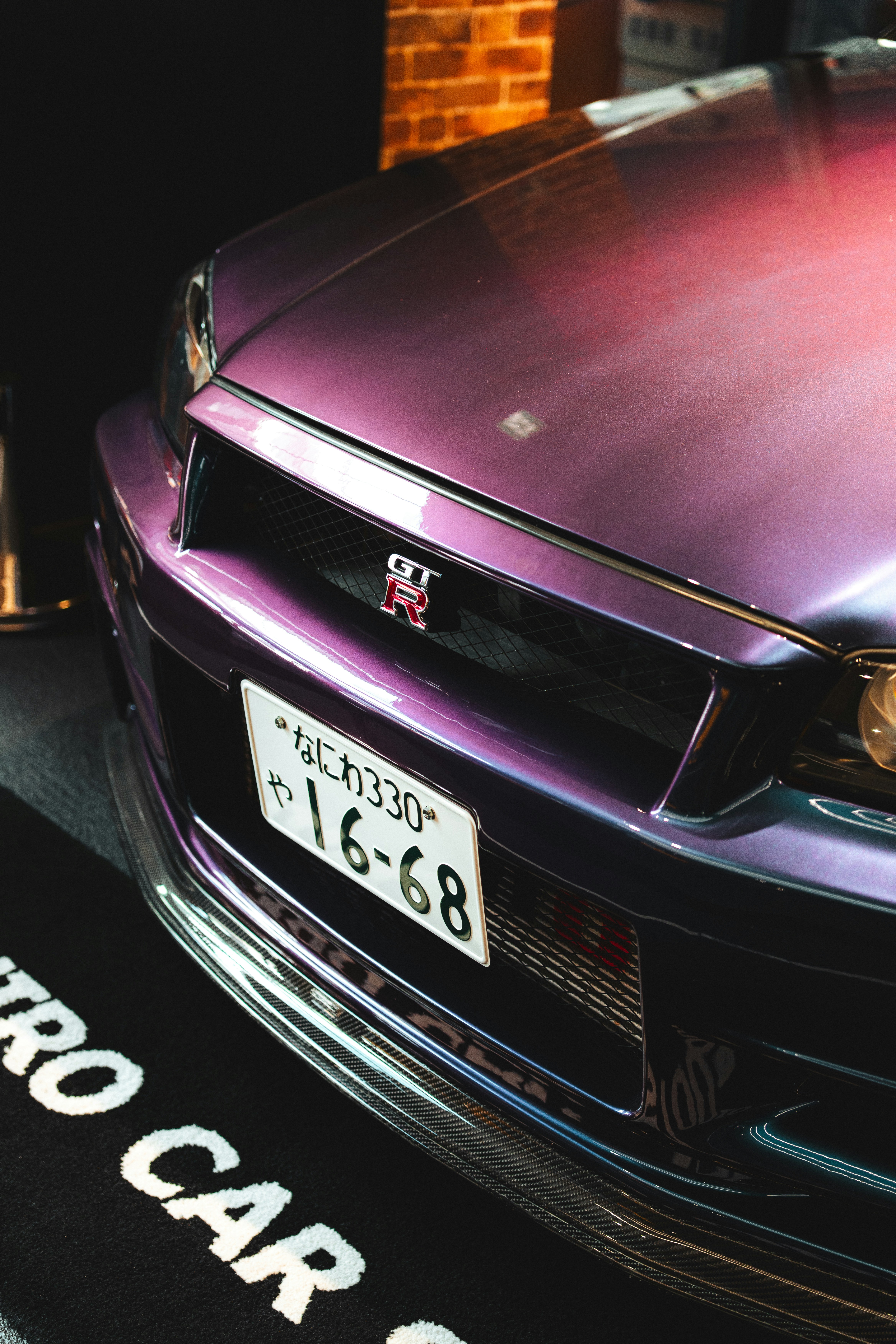 Violet Velocity: Close-up of a Nissan Skyline GT-R Front