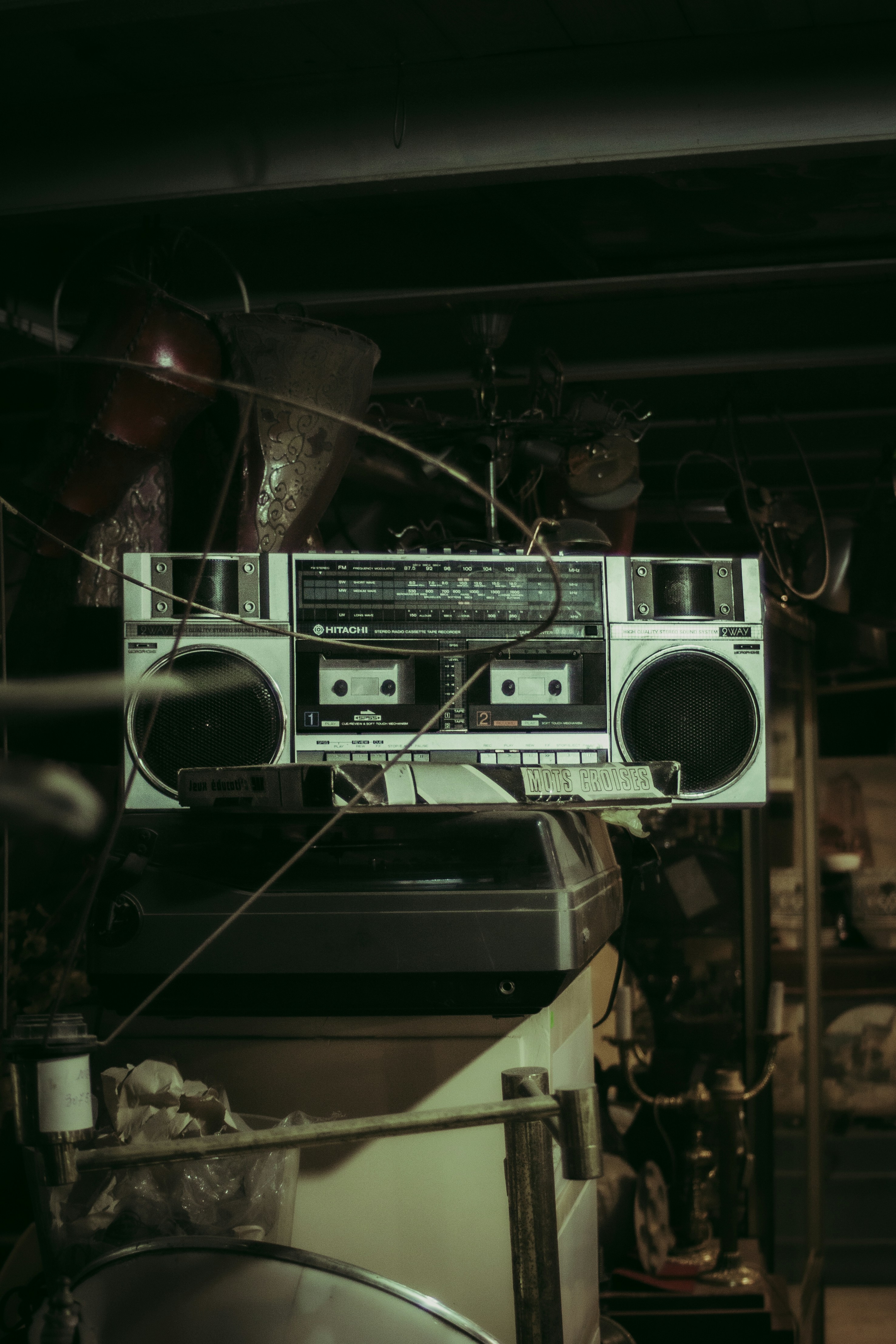 Retro Boom Box in a Shadowed Storage Nook