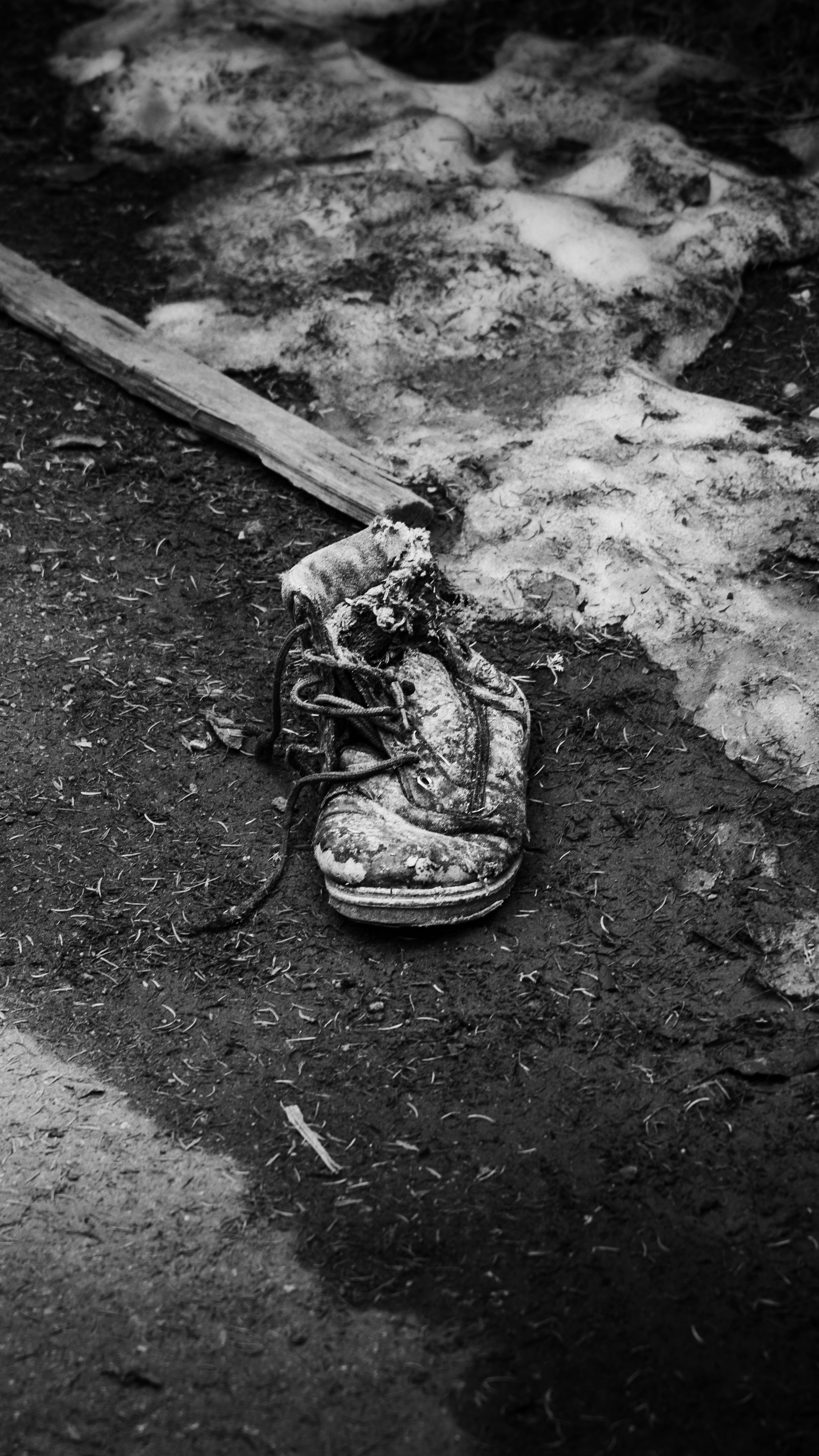 Boot of Time: A Weathered Trail in Snow and Soil
