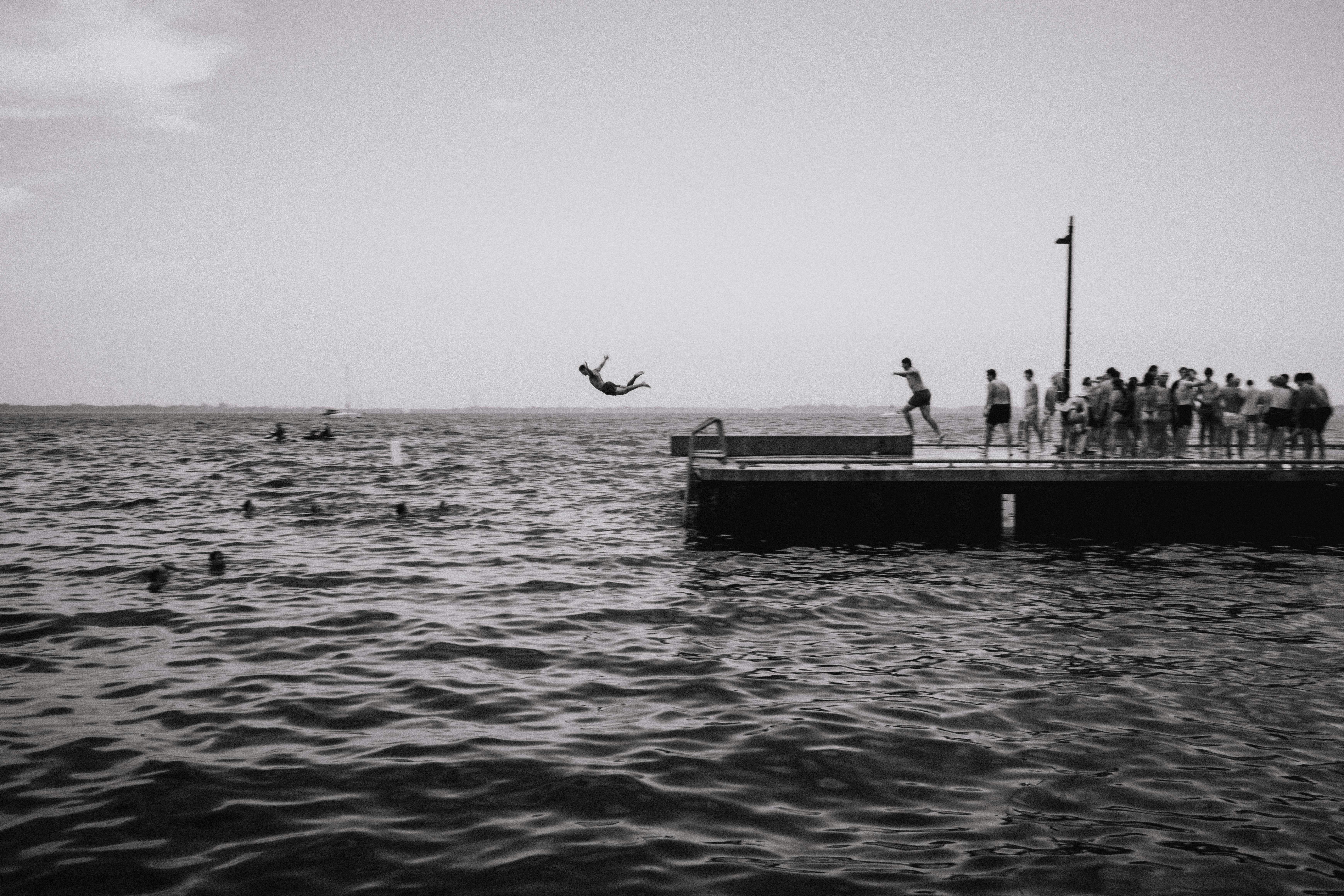 Lifeguard Leap: A Moment of Daring Over a Crows-Feet Sea