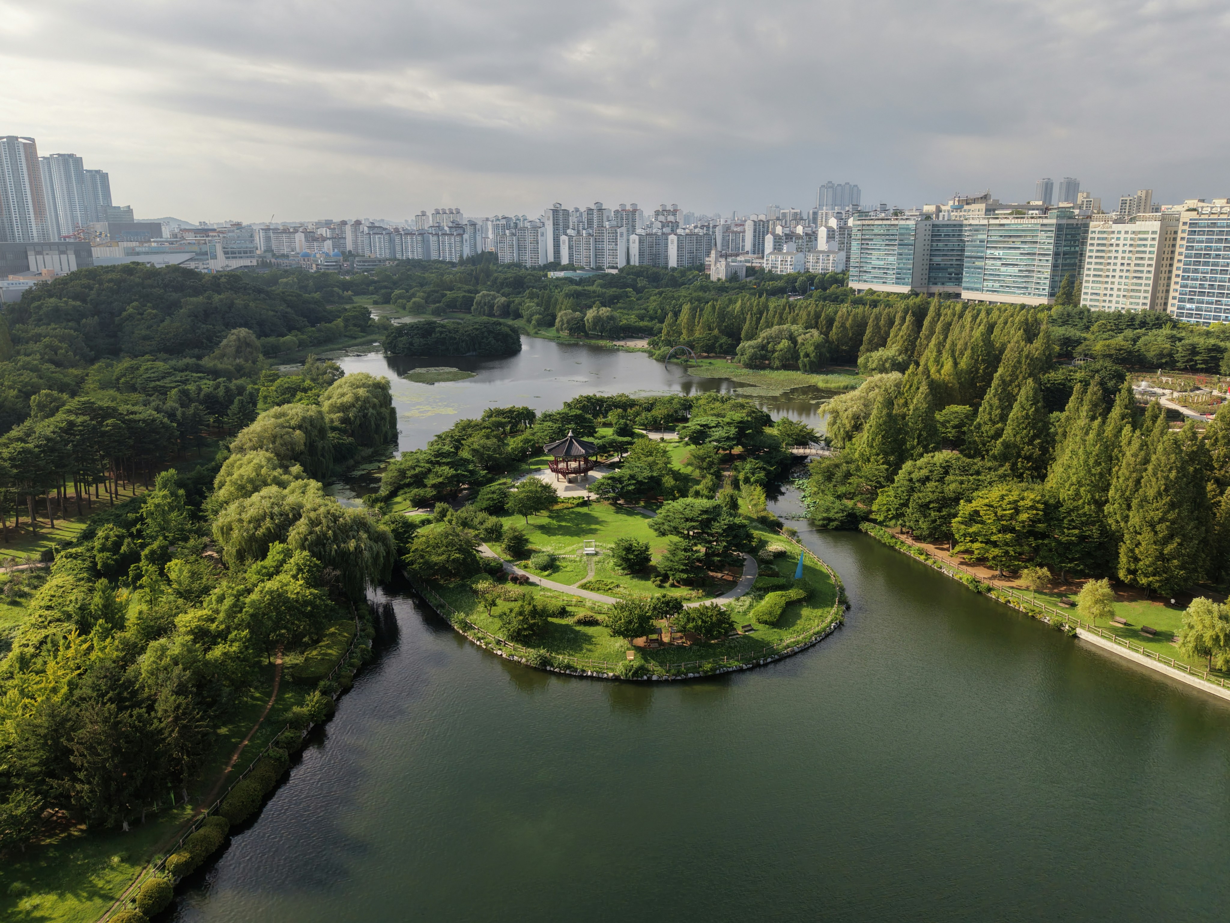 Isolated Island in a Bustling City Park