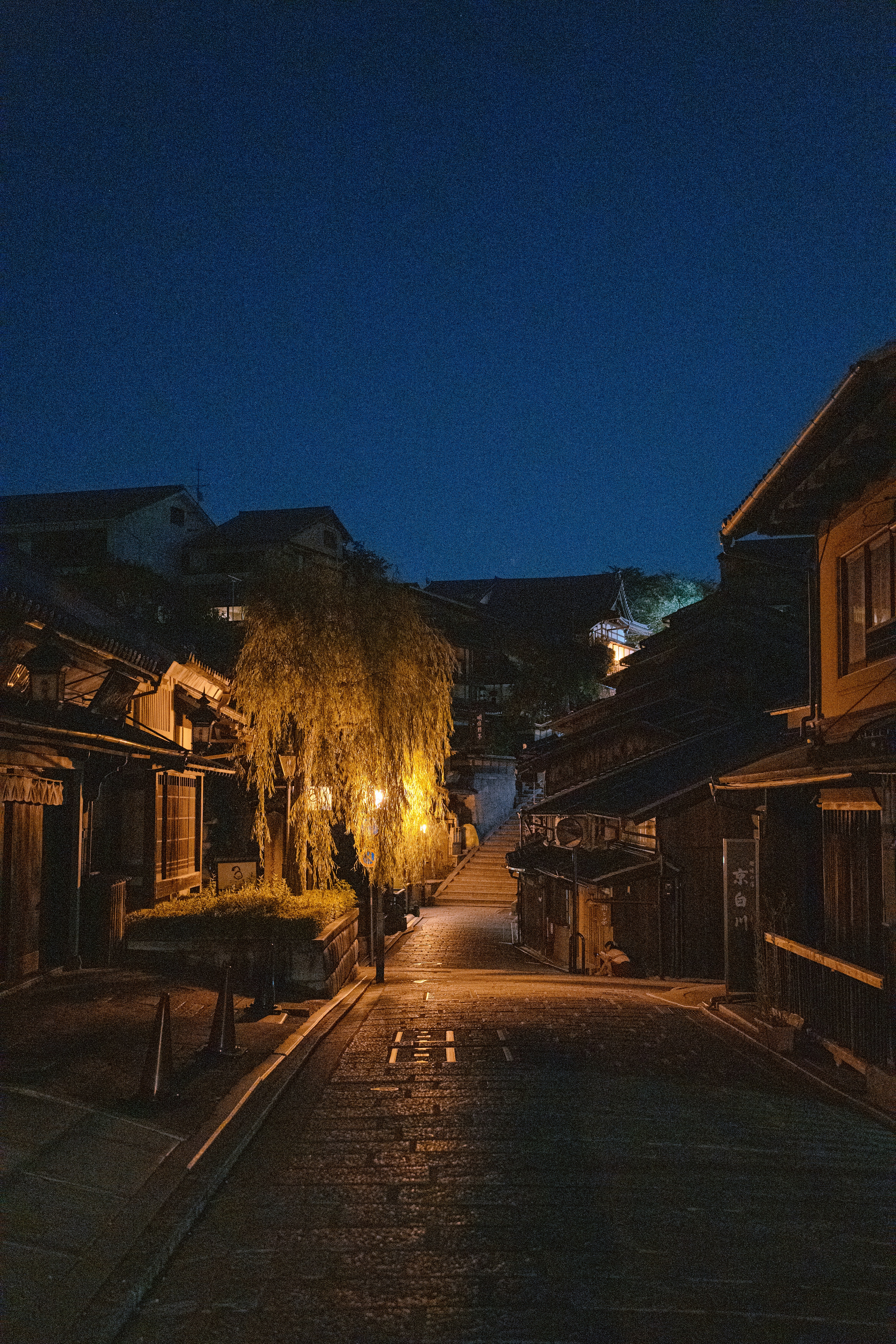Lantern-lit Lane in Old Town under Night Sky