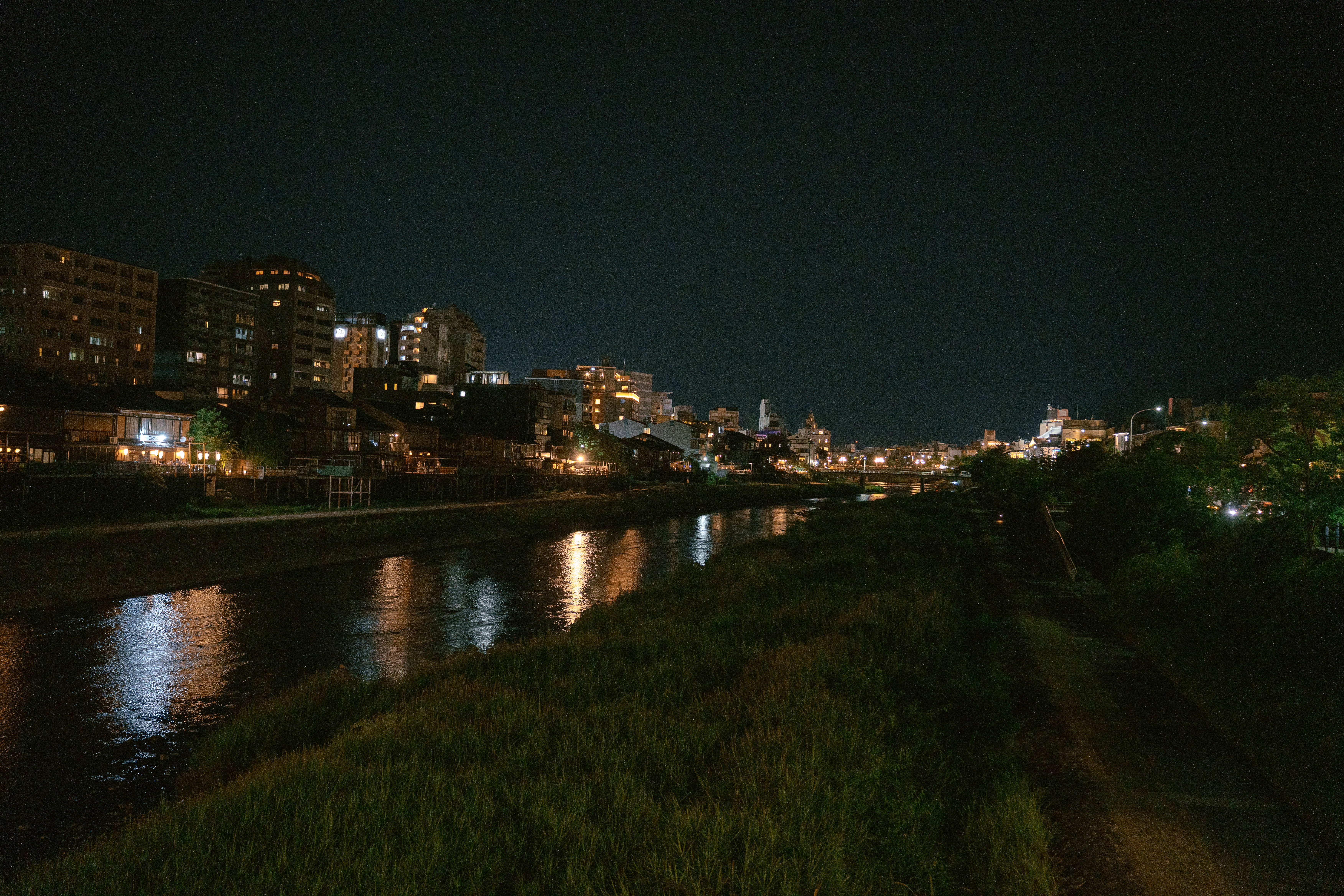 Night Channel Glow: Riverside Lights and Urban Silhouettes