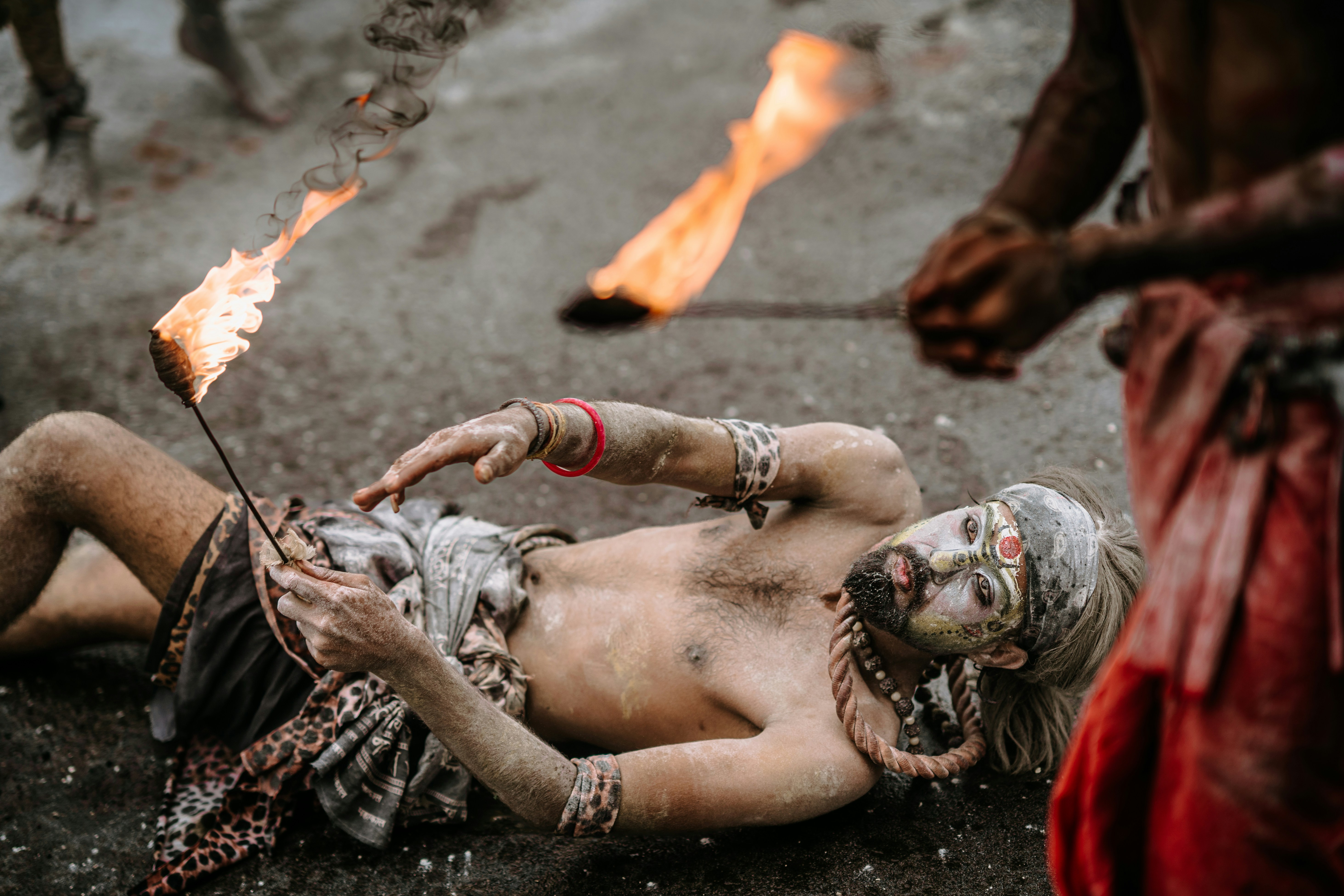 Fiery ritual in smoke and ash