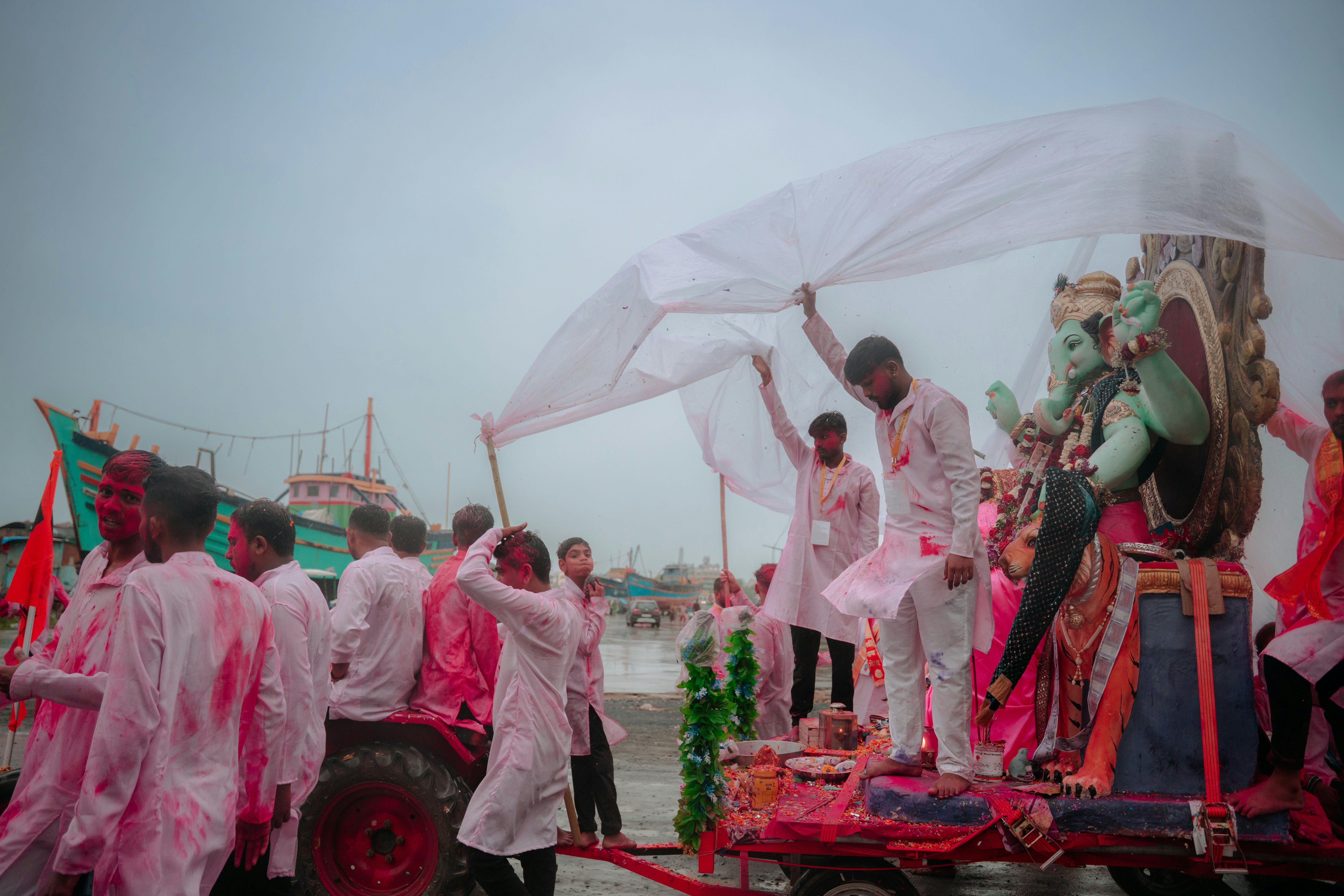 Floating Ceremony: White Shimmer over the Sacred Platform