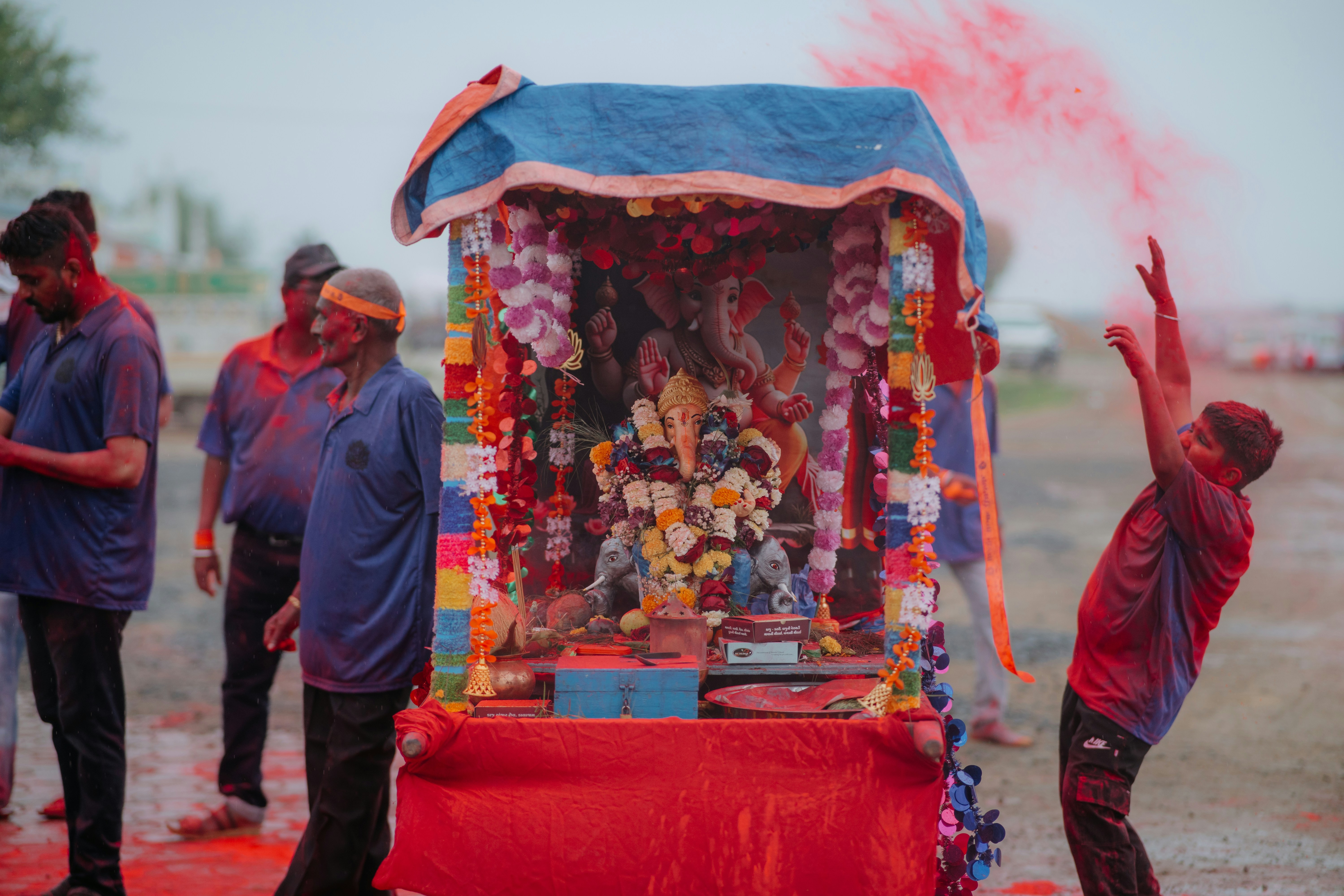 Festival Shrine on Fire Pontoon: A Procesional Moment with Color Clouds