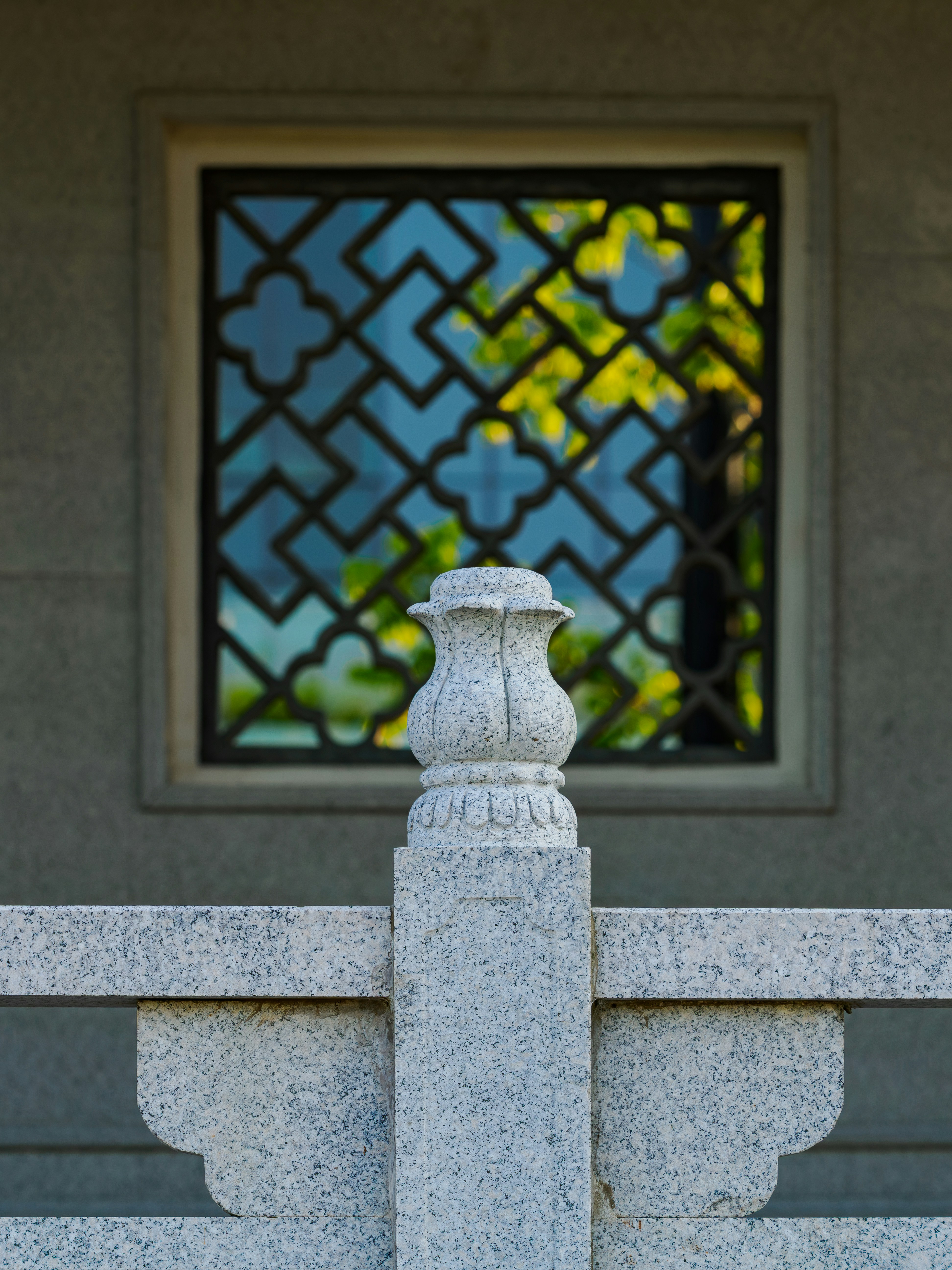 Stone Lantern Framed by Lattice Echoes