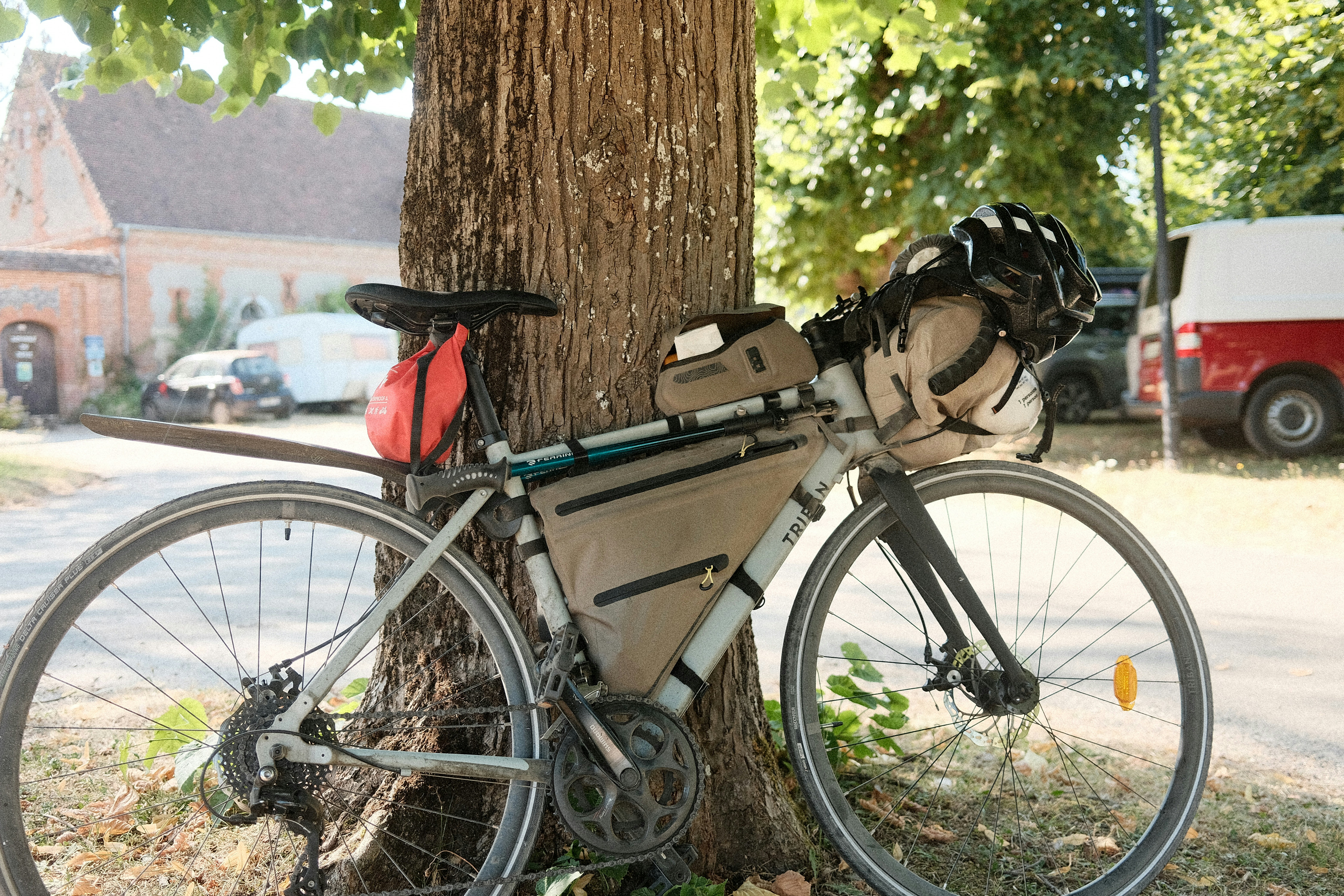 Bike Leaning Against a Tree After a Long Ride