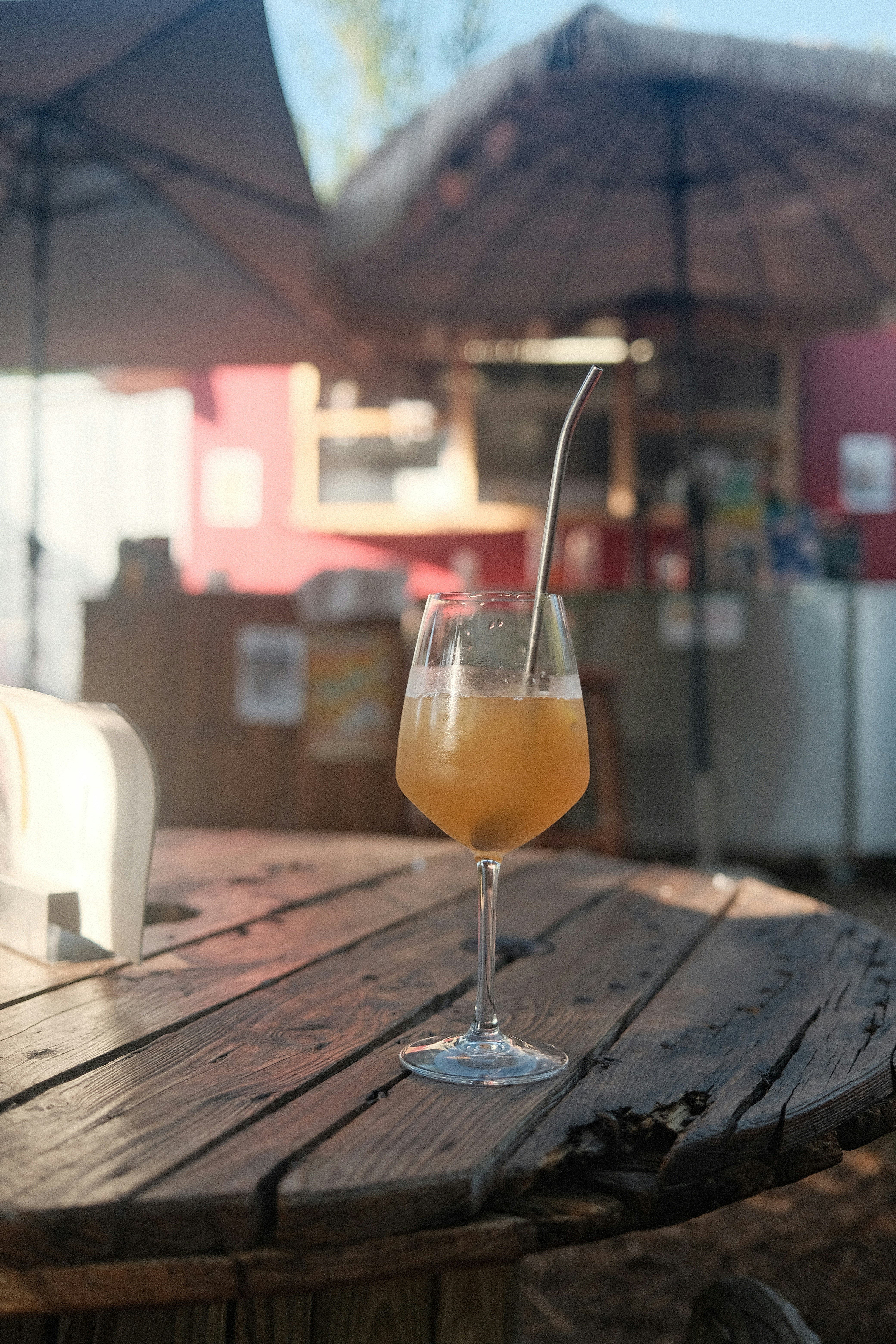 Sunlit Aperitif on Weathered Wood