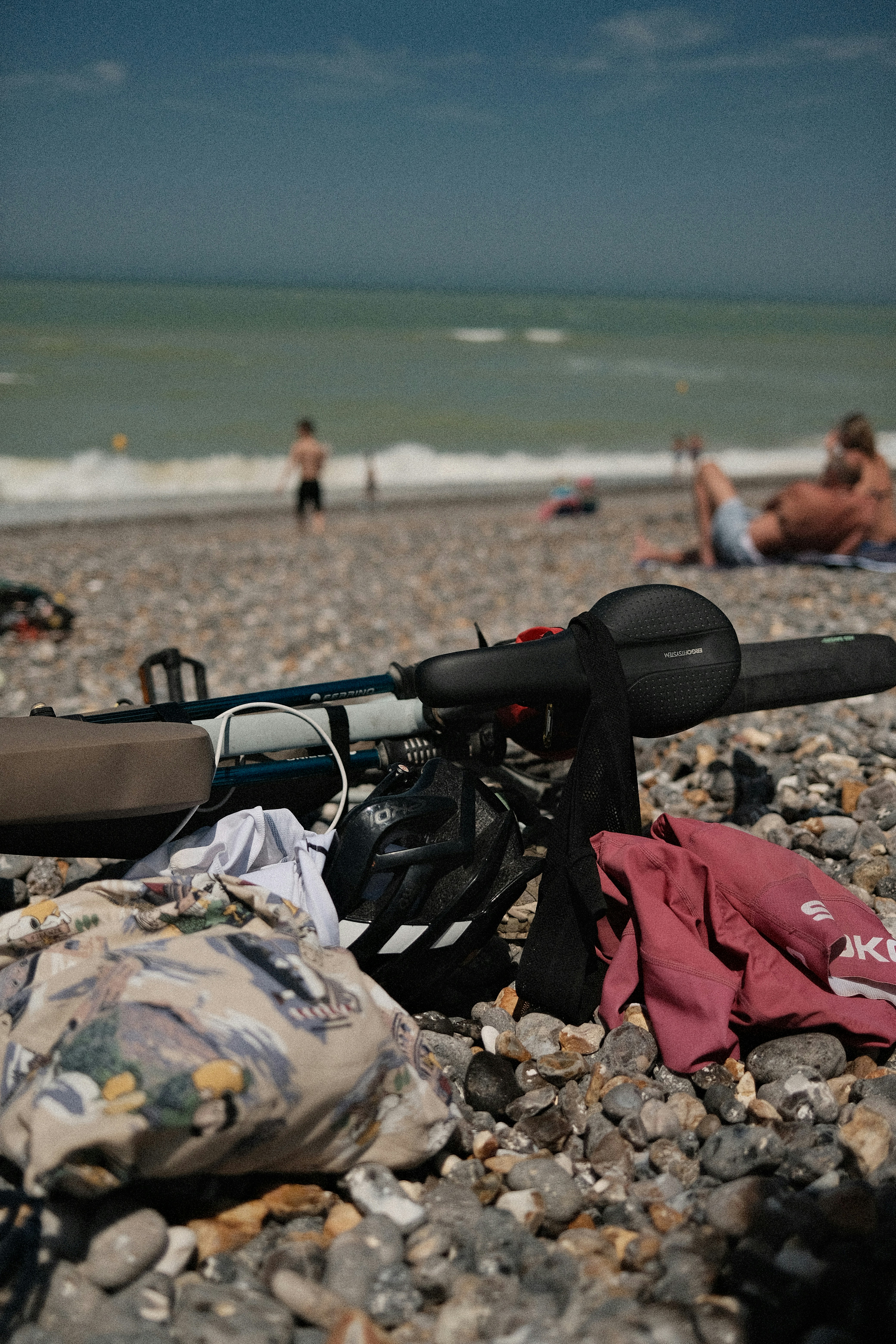 Beachfront Bike Rigged with Gear: Pebble Beach Scene