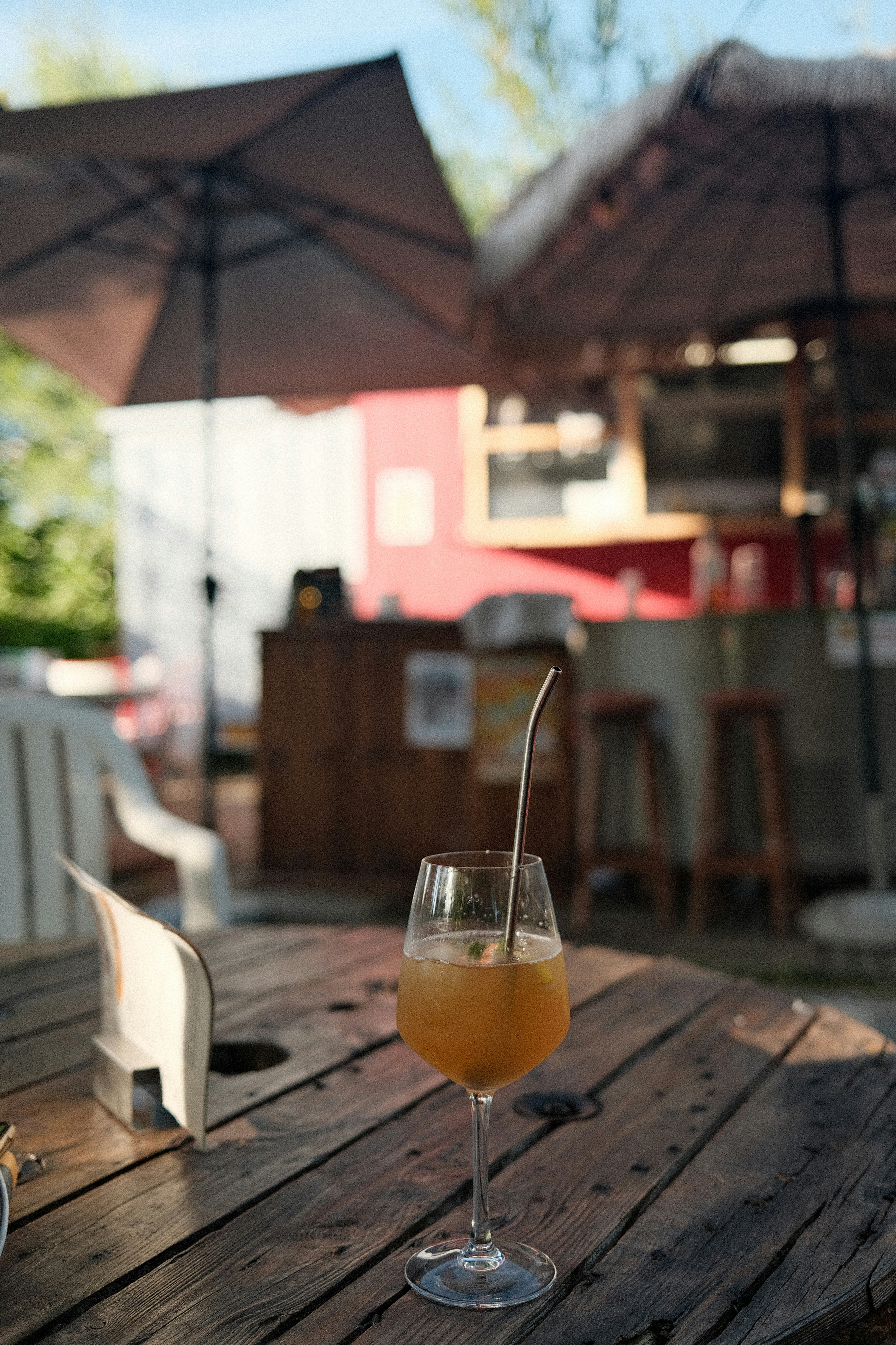 Sunlit Aperitif on a Rustic Terrace