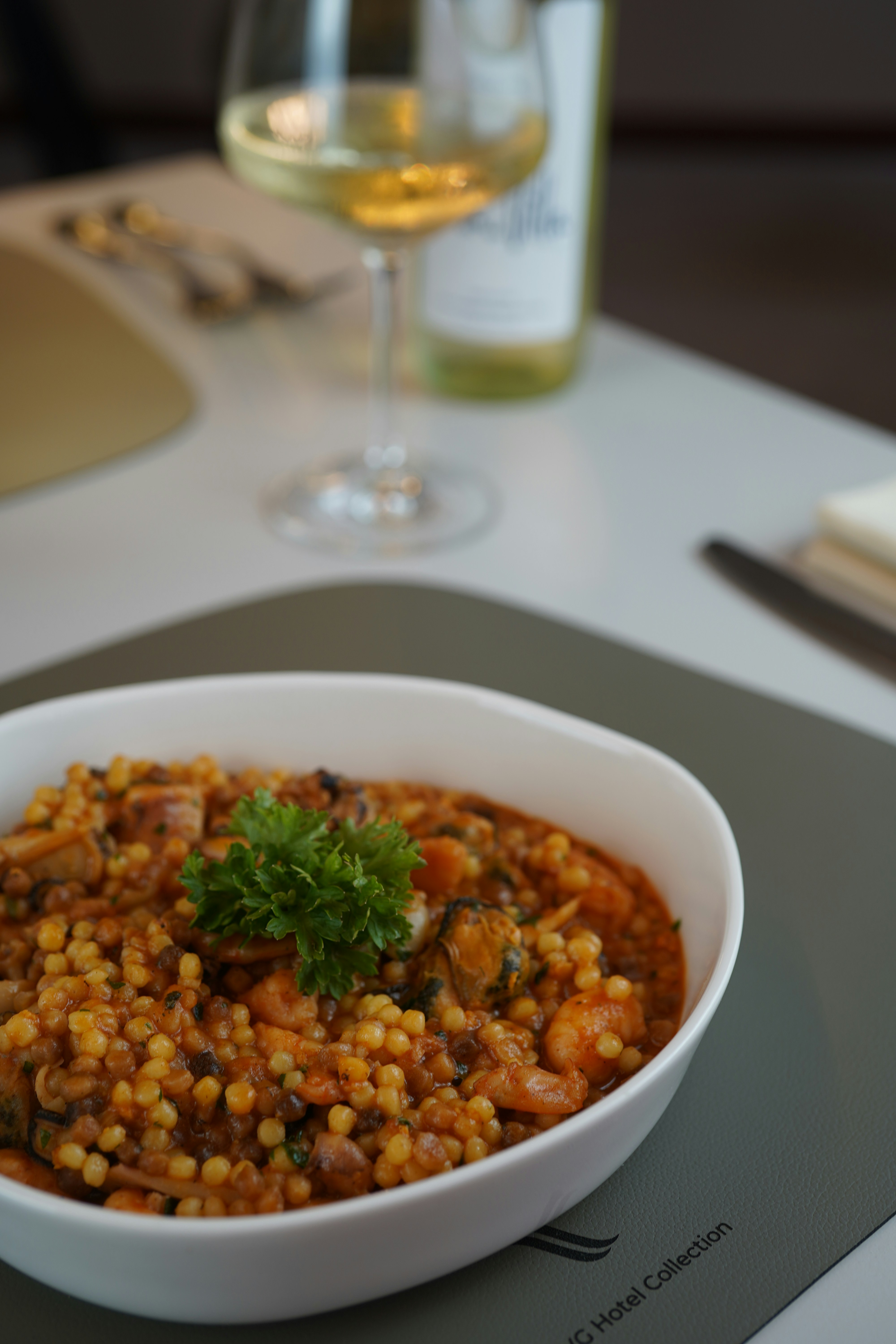 Savory Grain Bowl with Garnish on a restaurant table