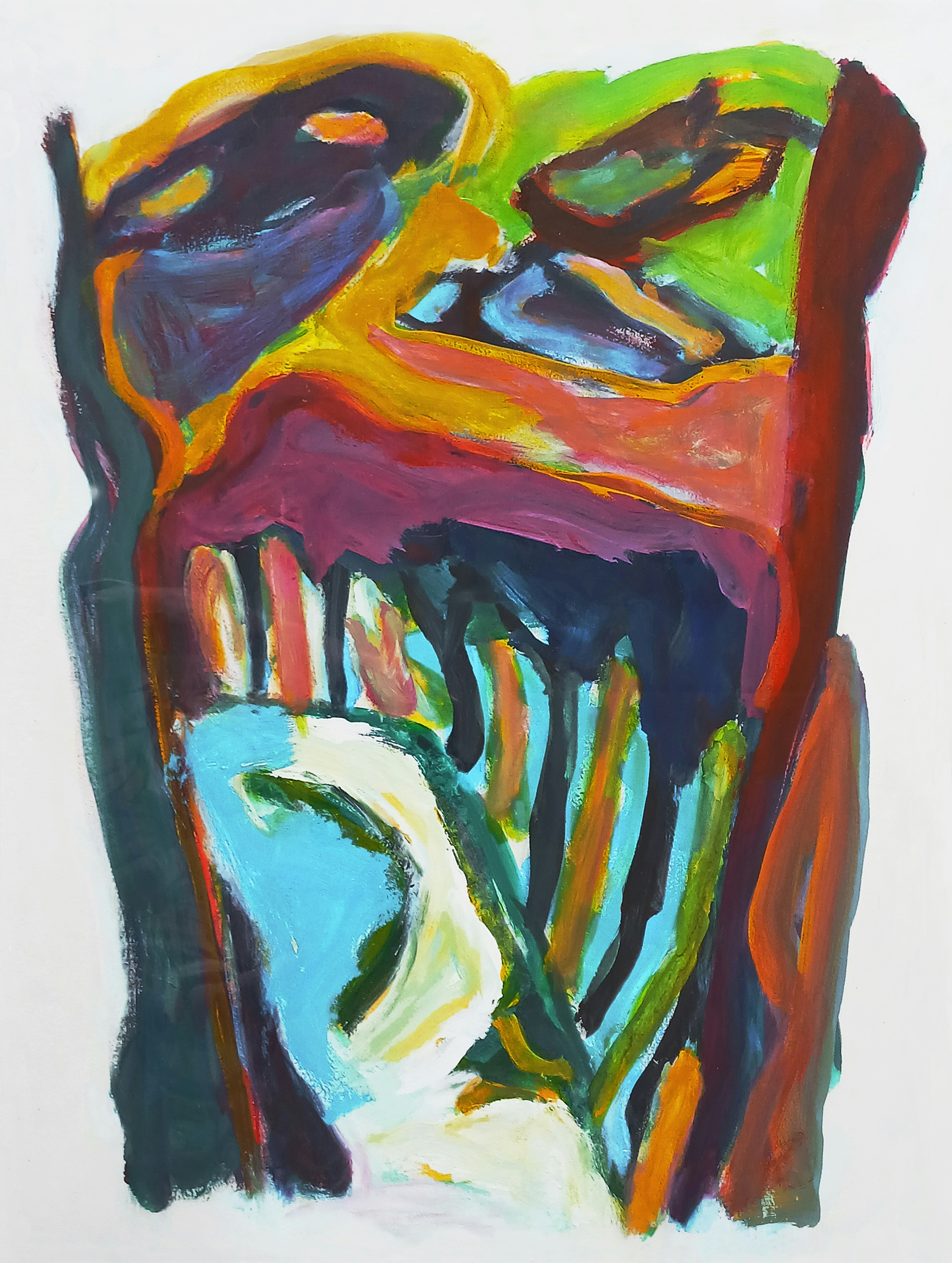 Vivid Currents on a Painted Face: An Abstract Portrait in Colorful Pour