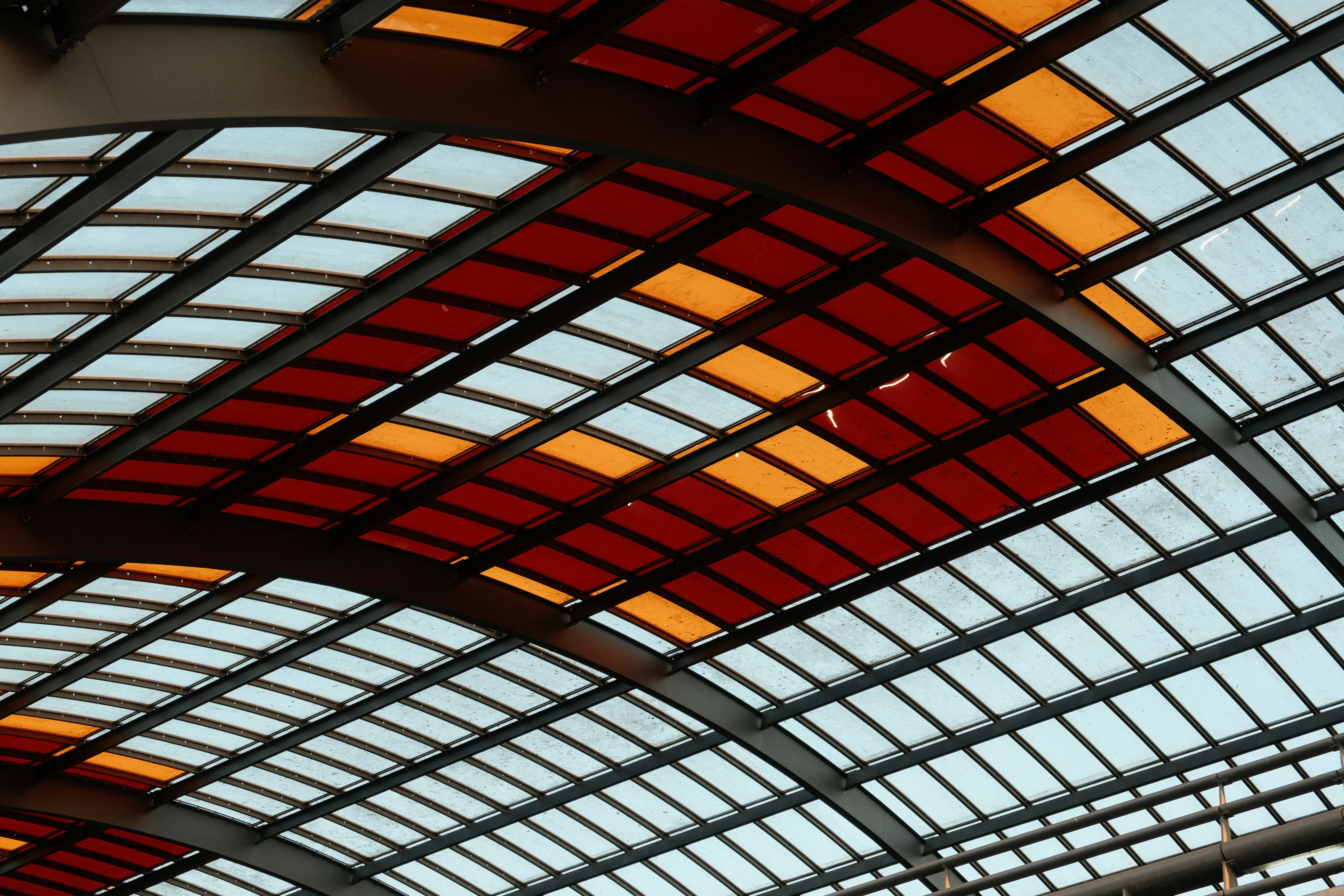 Crisscrossed Glass: A Glowing Grid of Roof Panels