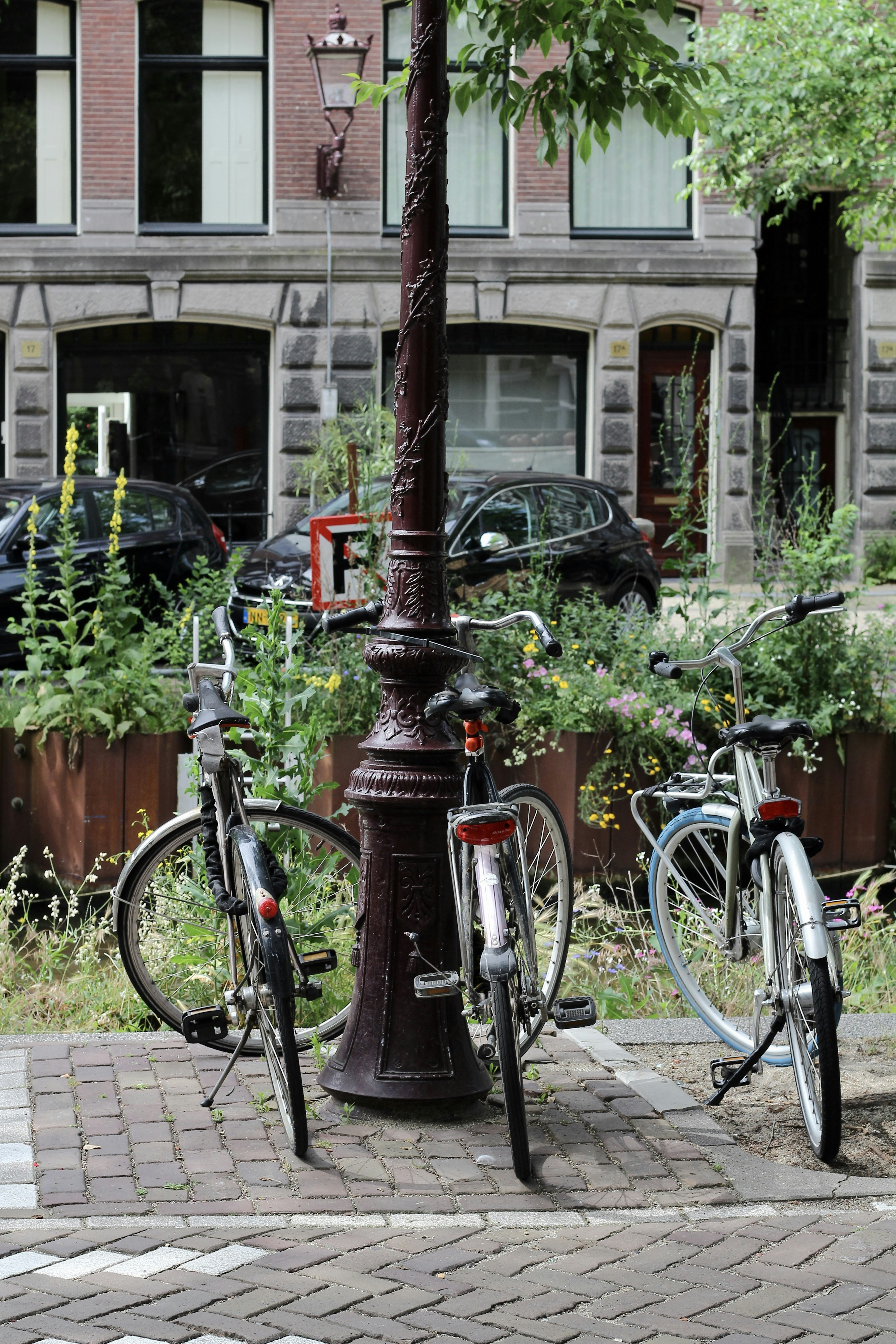 Bikes and a Lantern Post: Urban Quiet Between Buildings