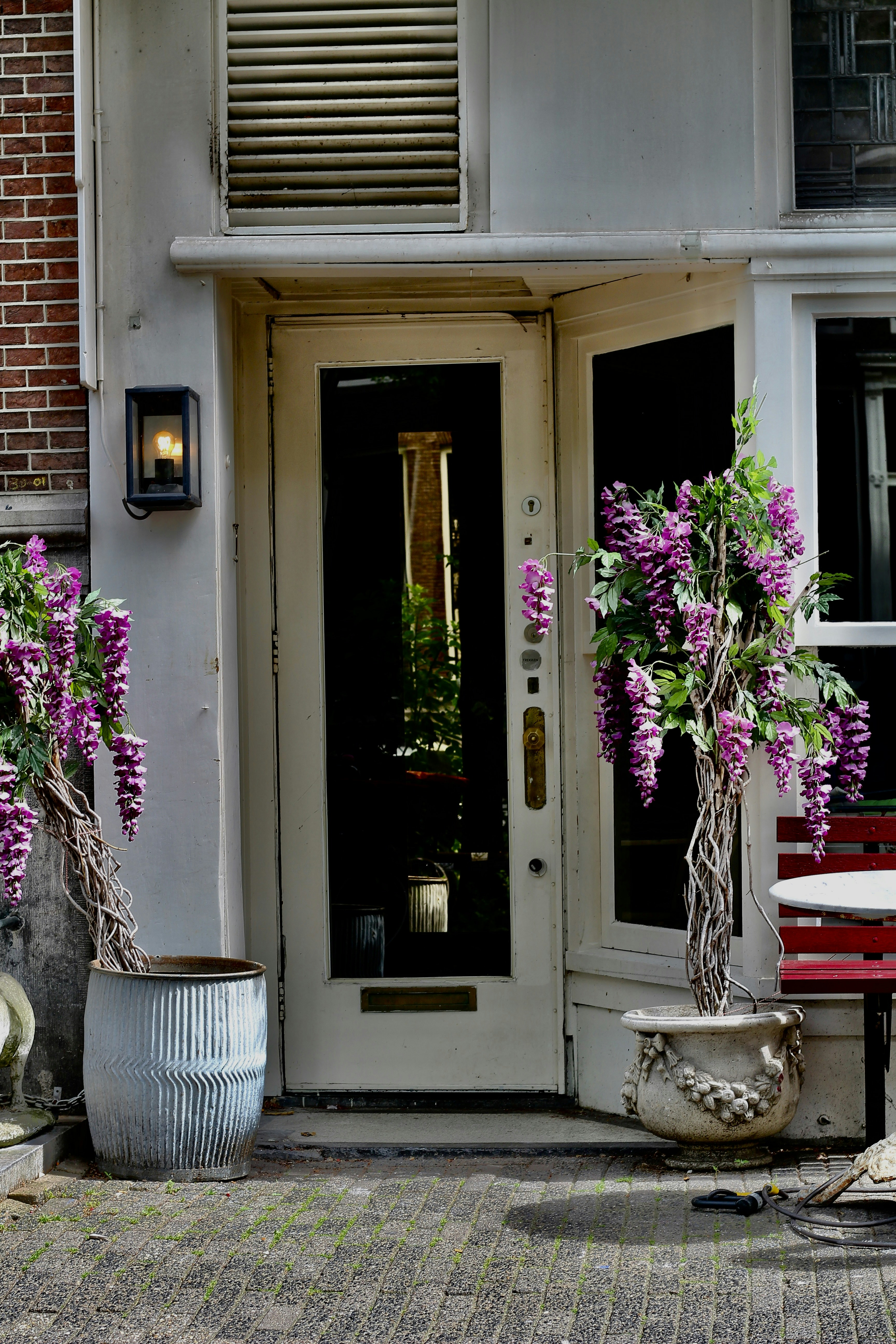 Doorway with Lavender-Topped Pots: A Quiet Streetfront Welcome