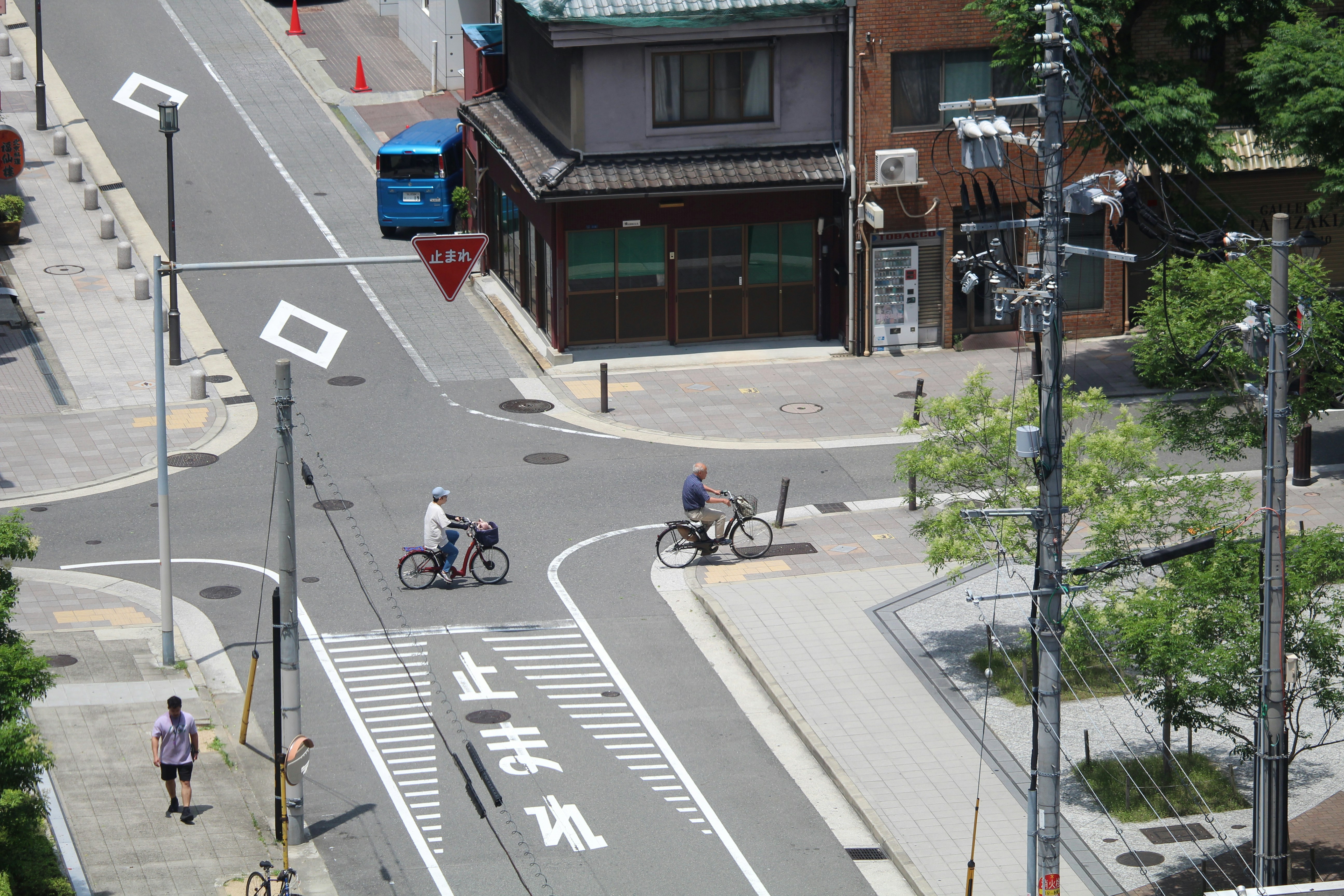 Urban Crossroads: Bicycles and Pedestrians Align on a Quiet Street