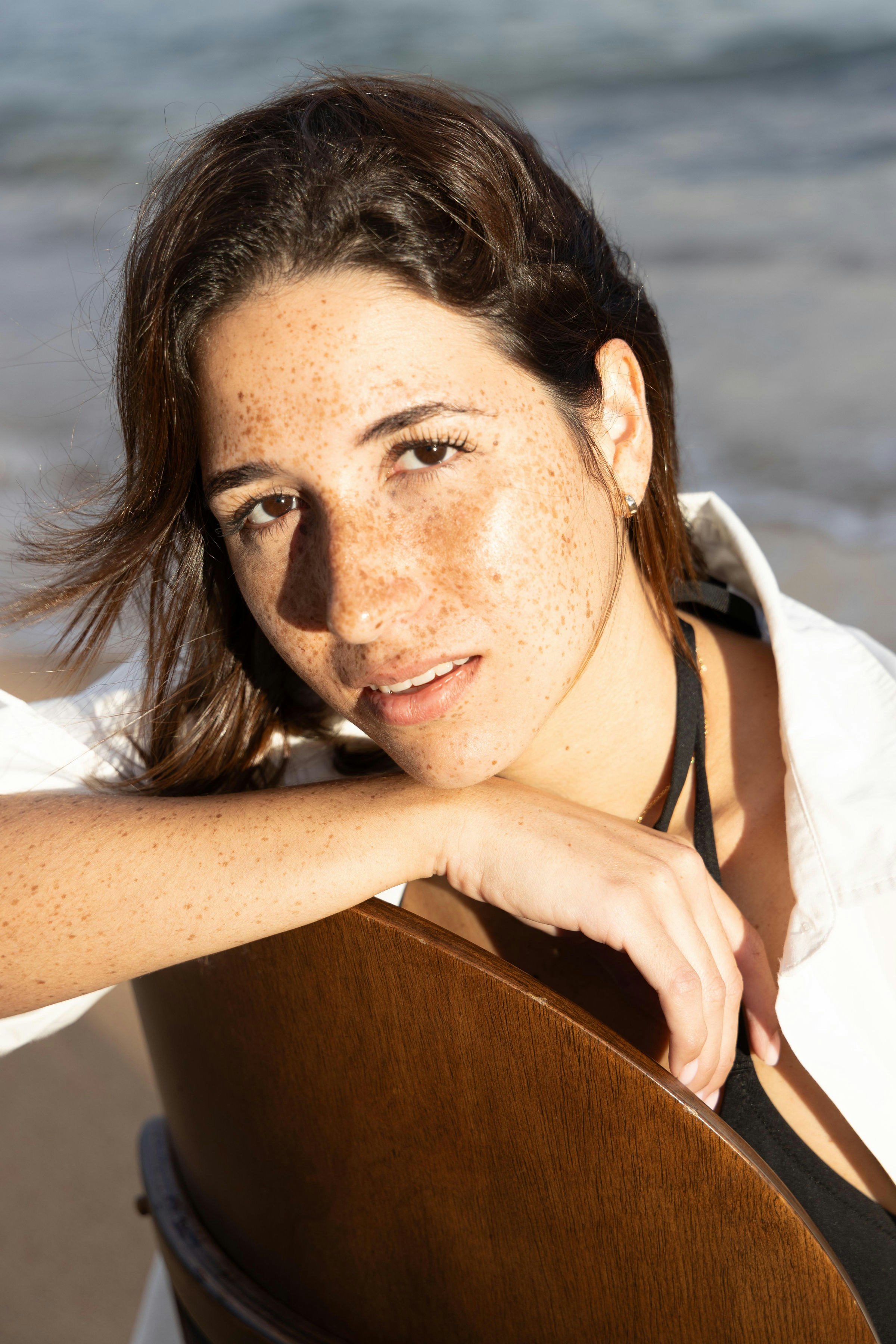 Freckled Gaze with a Sea-Soft Backdrop