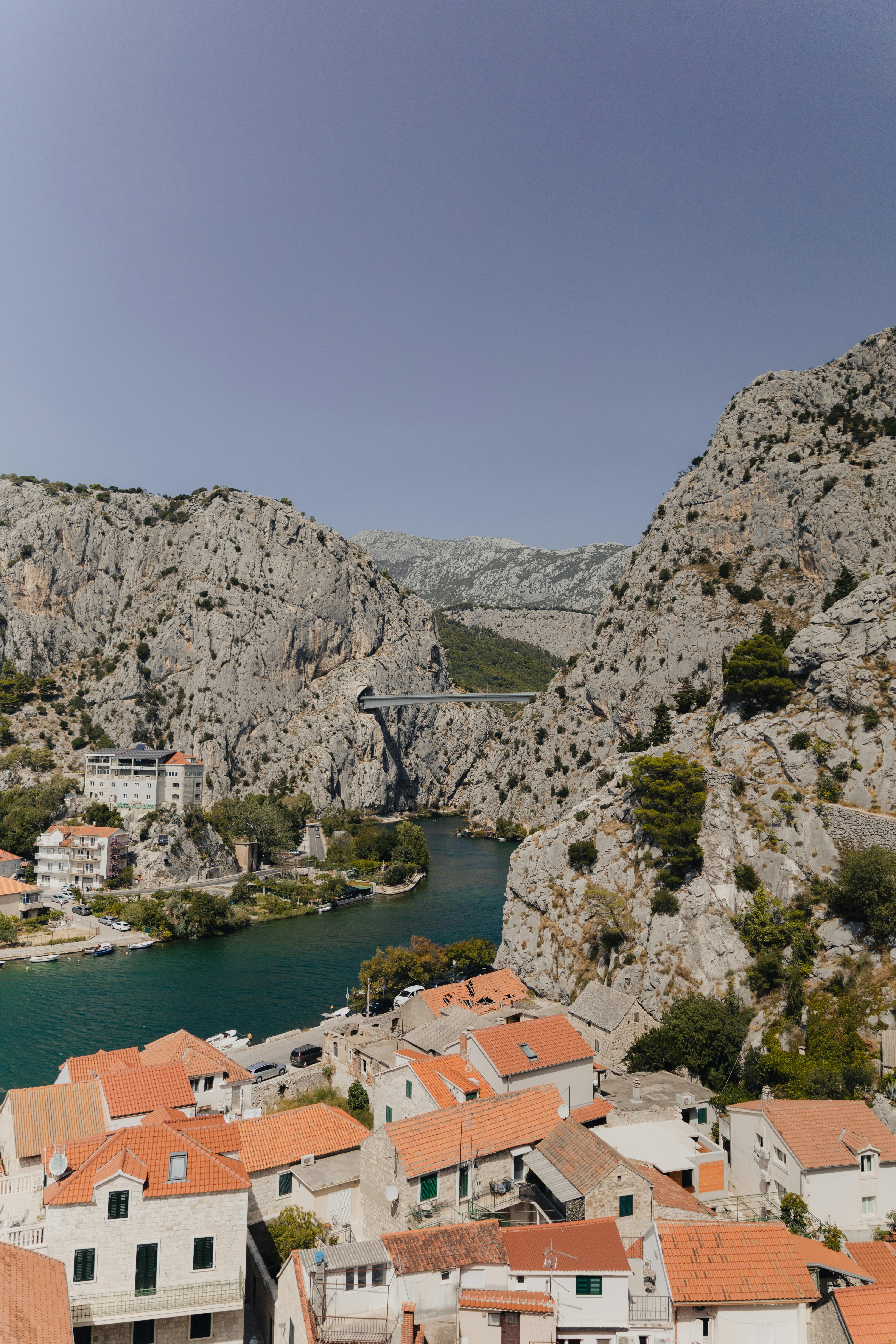 Rugged Canyon Overlook Over a Quiet Adriatic Village