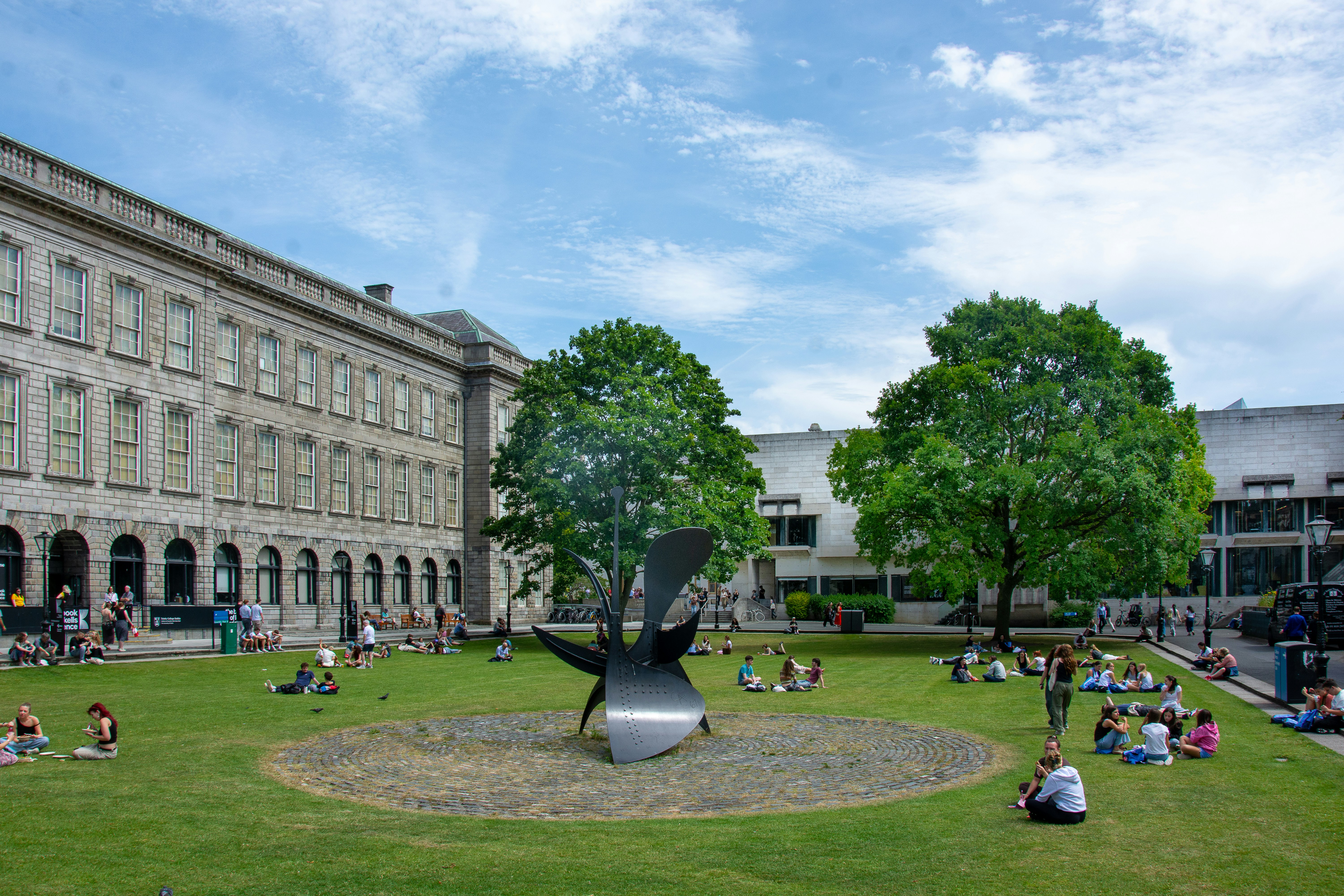 Sculpture in a Sunlit University Courtyard