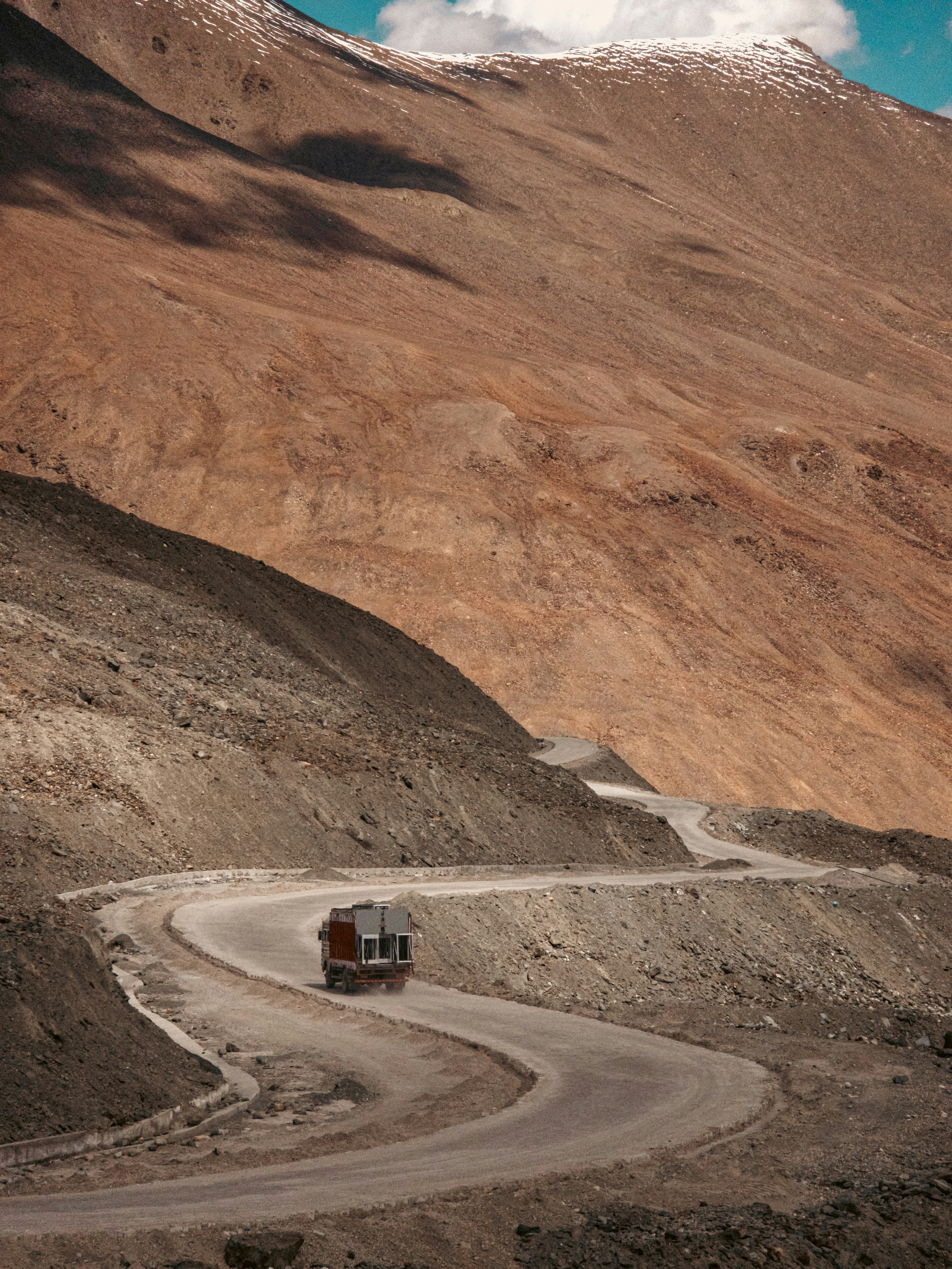 Curved Highway Through a Deserted Mountain Pass